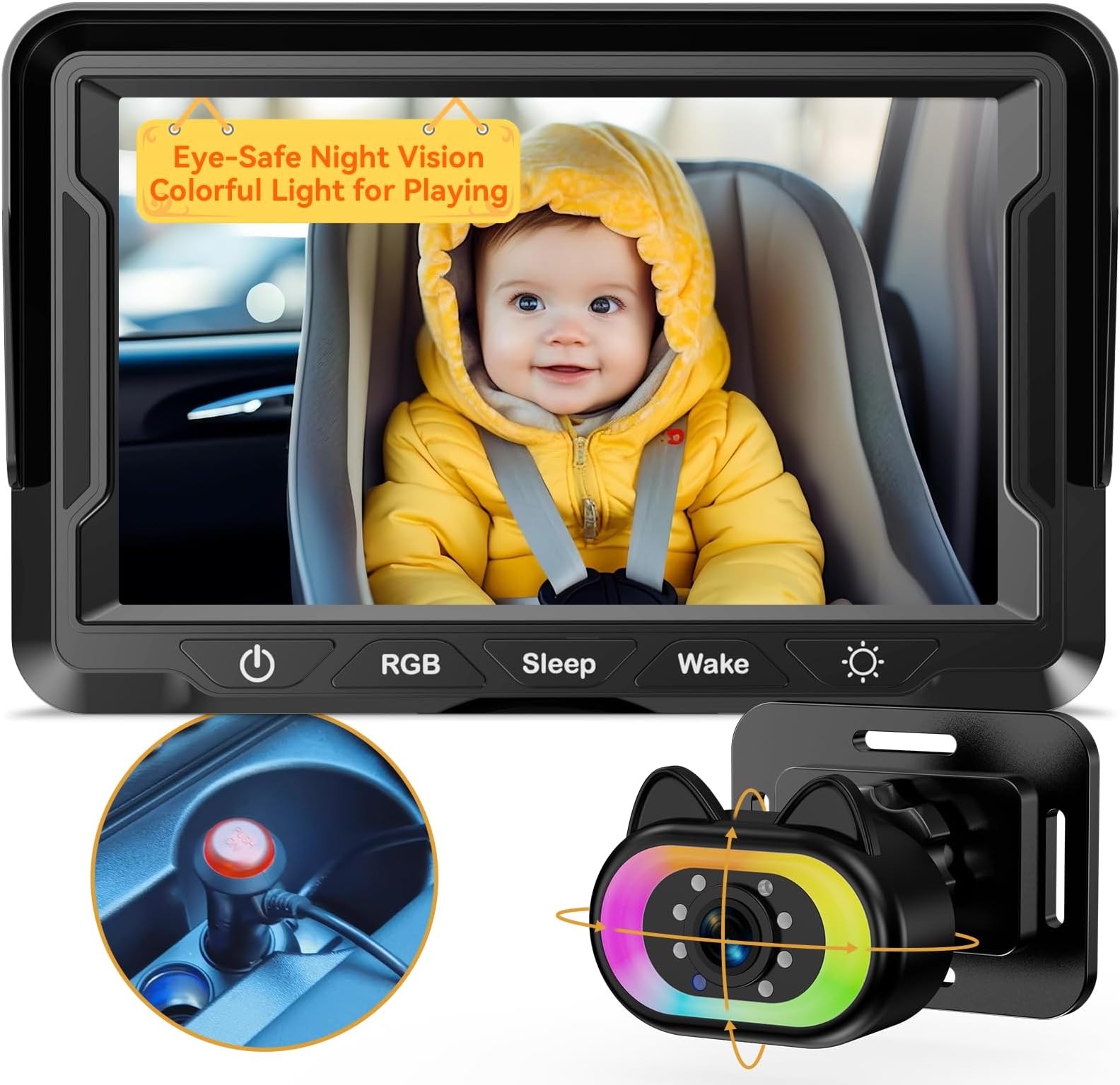 Amazon.com: Wkzay Baby Car Camera for Backseat – HD 1080P, 150° Wide ...