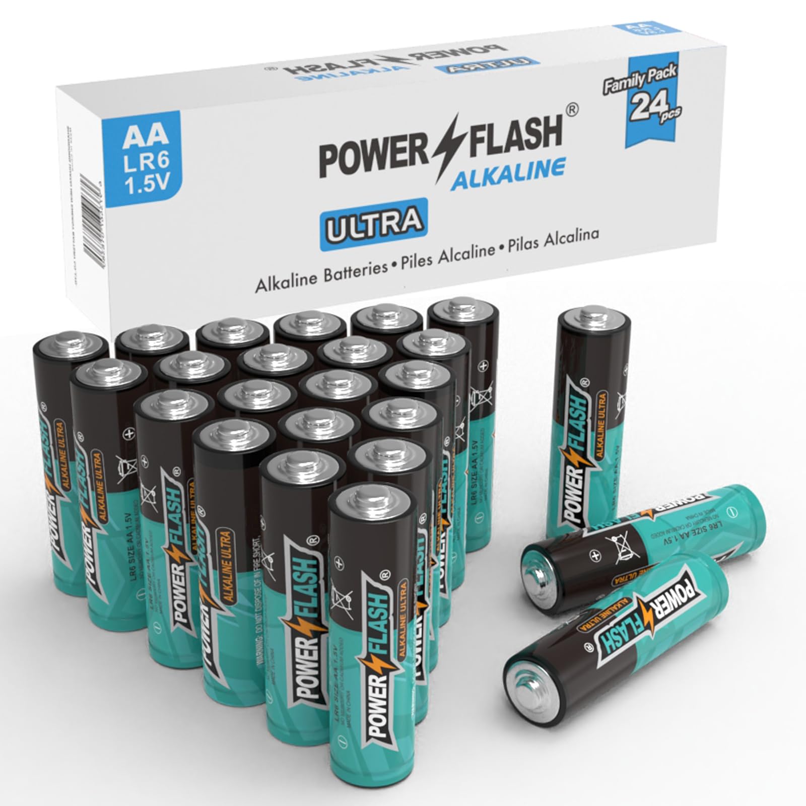 Amazon.com: POWER FLASH AA Batteries with Fresh Date - 24 Industrial ...