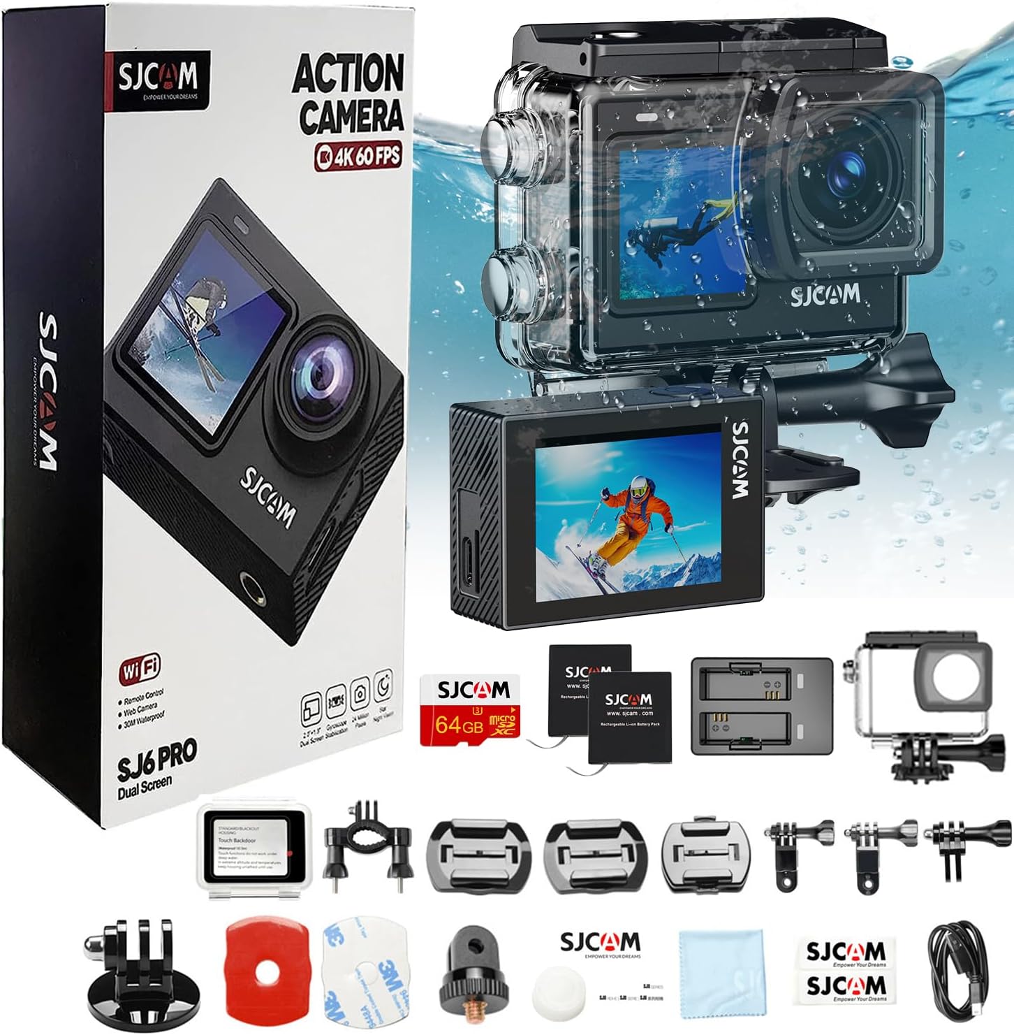 Amazon.com : SJCAM SJ6Pro 4K60fps 24MP Action Camera Dual Screen with ...