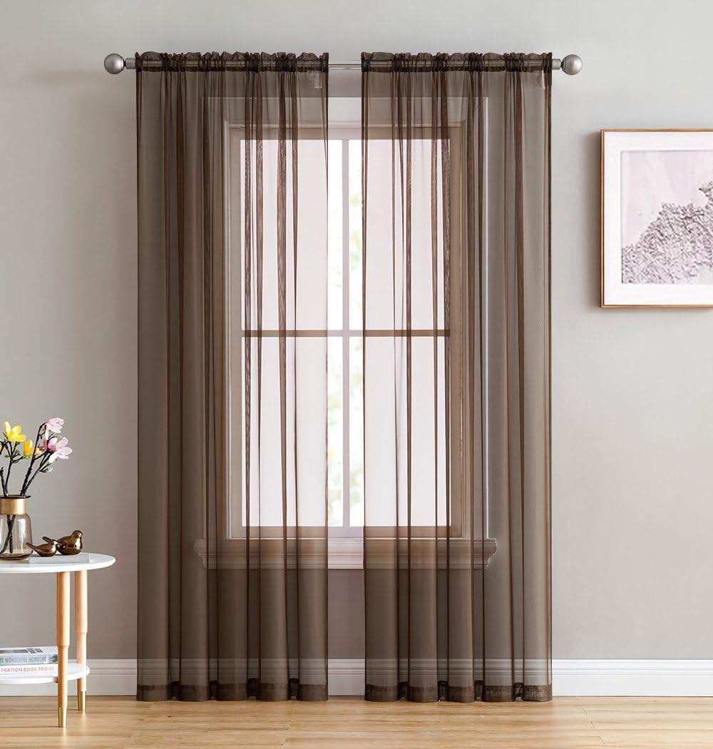 Amazon.com: HLC.ME Brown Sheer Curtains, Chocolate Curtains, Light ...