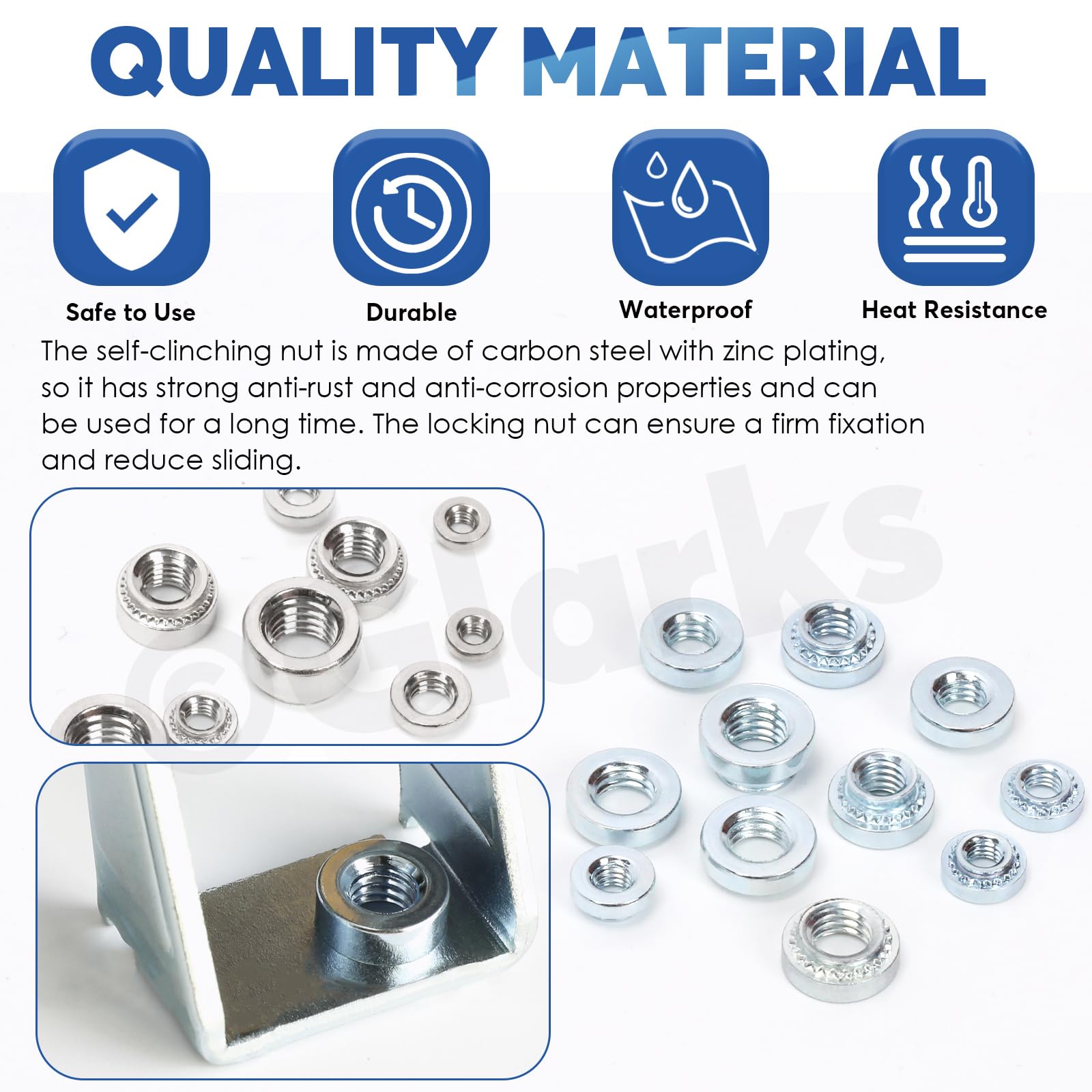 Glarks 100pcs M3 M4 M5 M6 M8 Self Clinching Nuts Kit, 304 Stainless ...