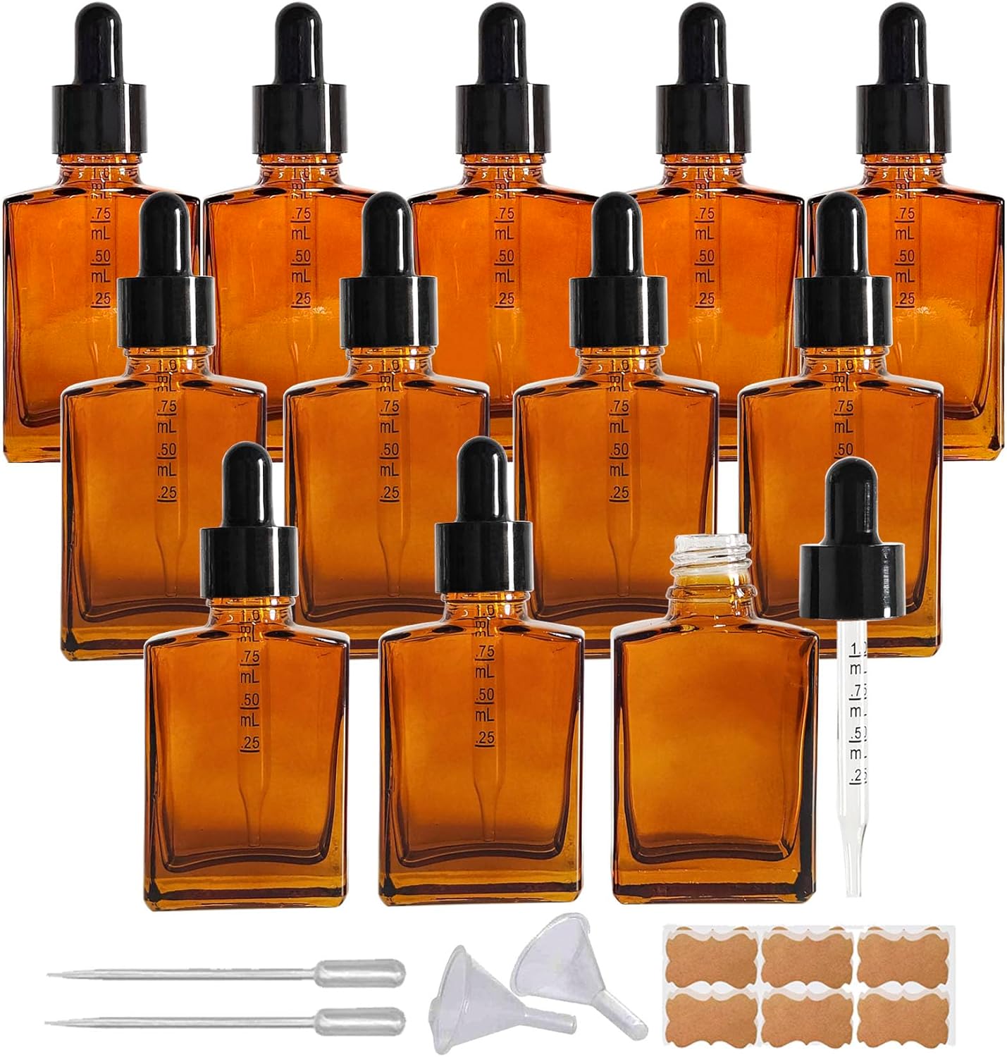 Amazon.com: BEGIKET 12 Pack 1 oz Amber Square Glass Dropper Bottle for ...