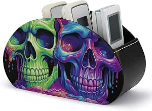 Amazon.com: GHEPSDW Two Colorful Skulls Remote Control Holder PU ...