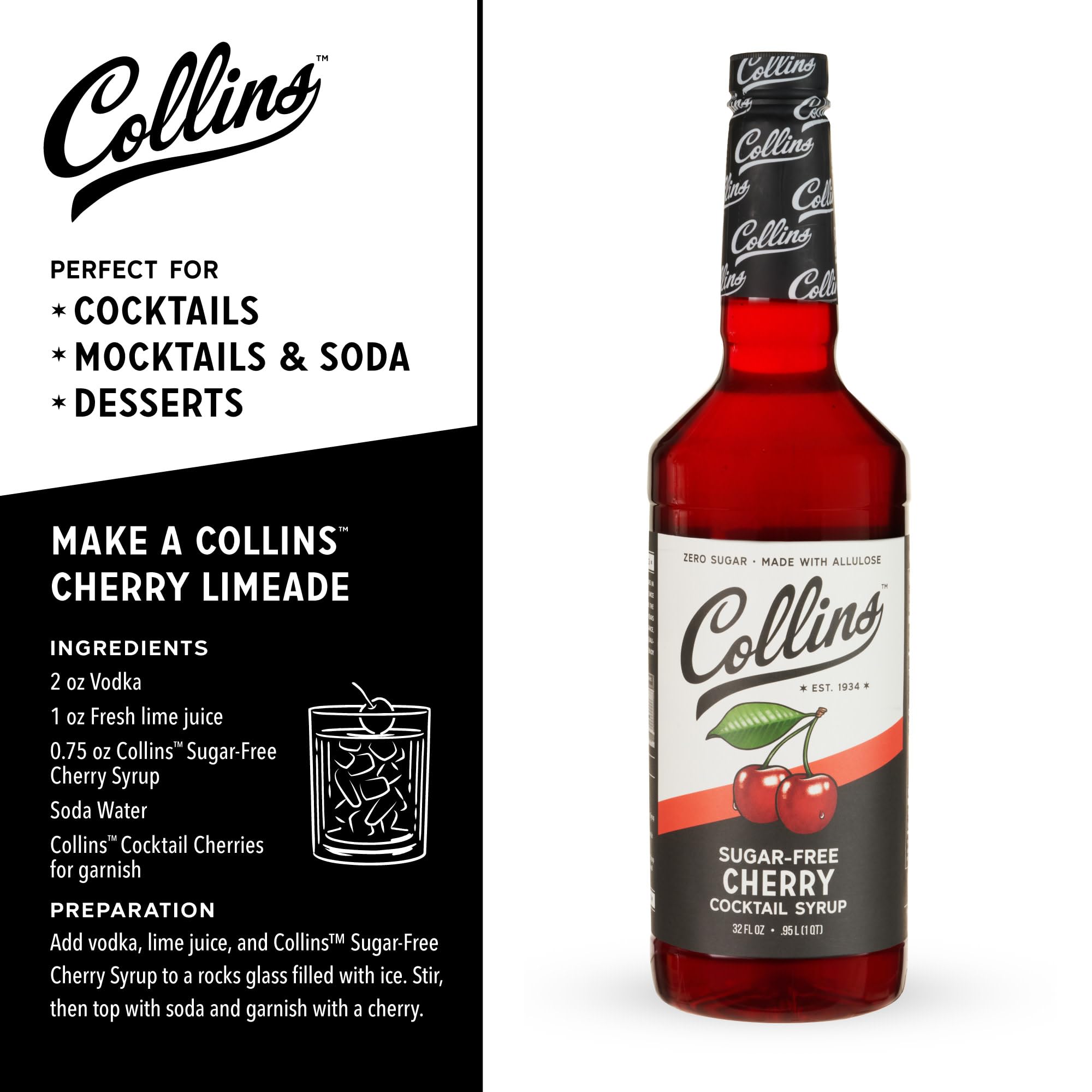 Snapklik.com : Collins Sugar-Free Cherry Syrup 32 Oz Bottle Made