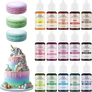 Food Coloring Set - 15 Colors Food Colouring Dye for Edible Cake ...