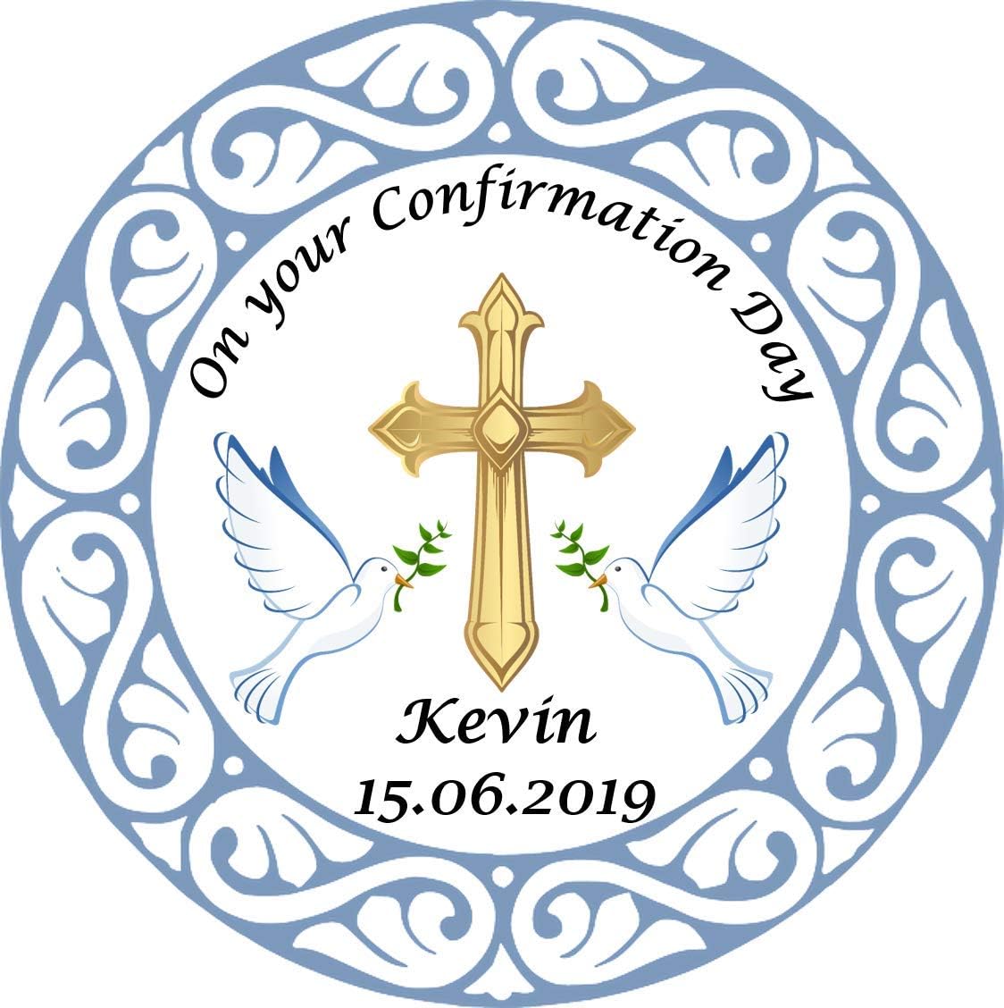 Confirmation Blue Circle Cake Topper Edible Icing Sheets or Wafer Paper ...