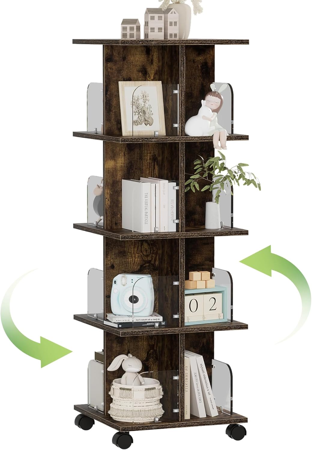 Amazon.com: VECELO 4-Tier Rotating Bookshelf, Modern Swivel Bookcase ...