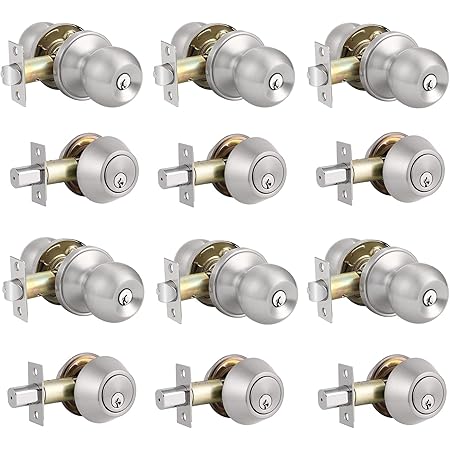Knobonly Contractor Pack of 6 Set, Entry Door Knobs and Double Cylinder ...