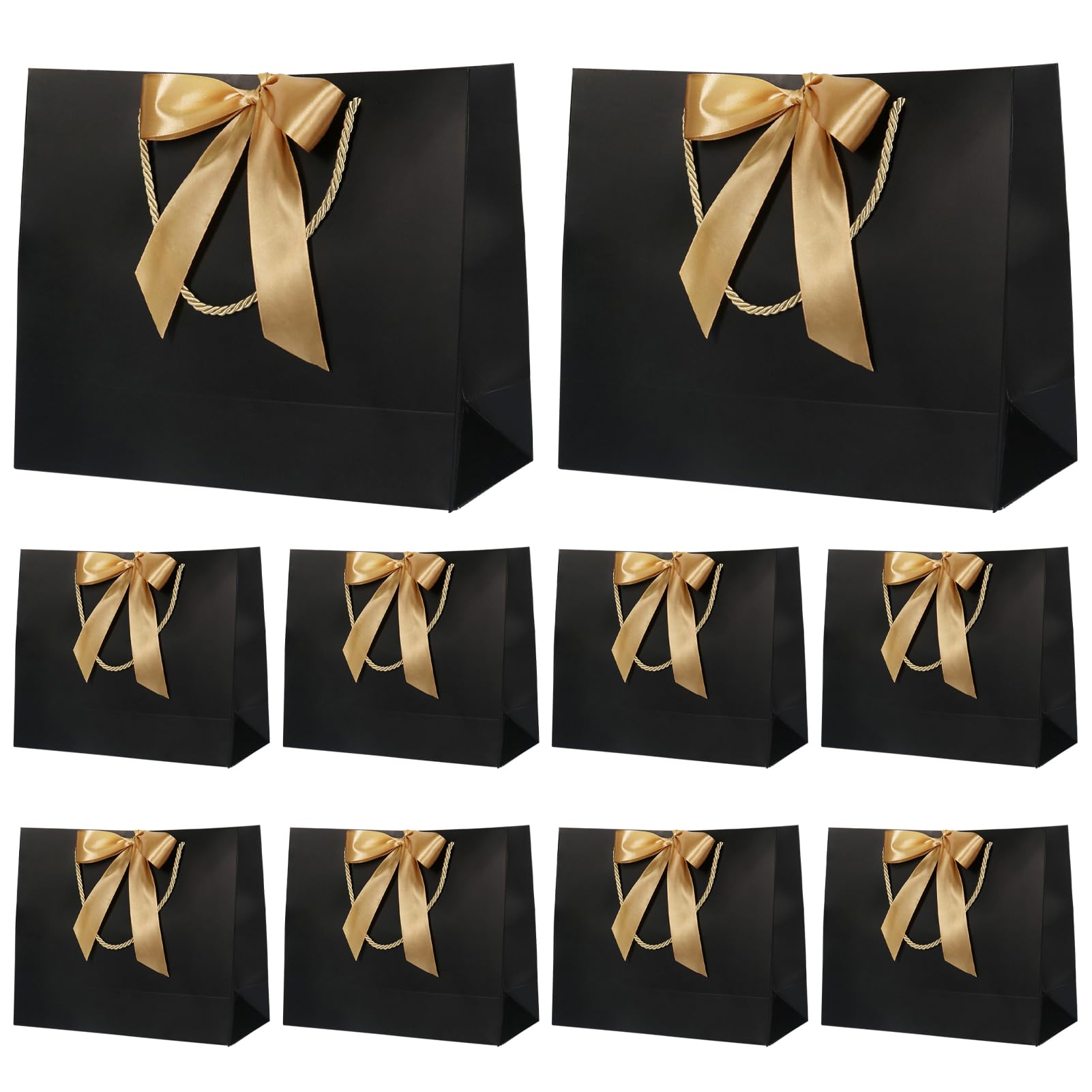 Paper Gift Bag, 10pcs Black Gift Bags with Gold Ribbon Present Wrapping ...