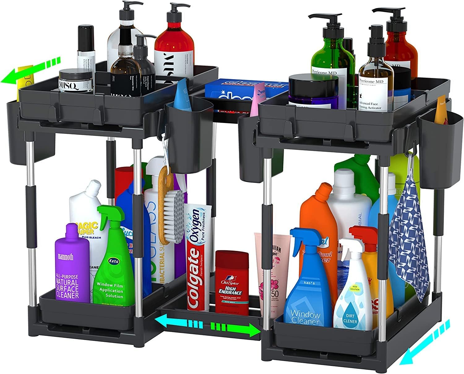 Double Sliding Under Sink Organizers and Storage - 2 Tier Pull Out ...
