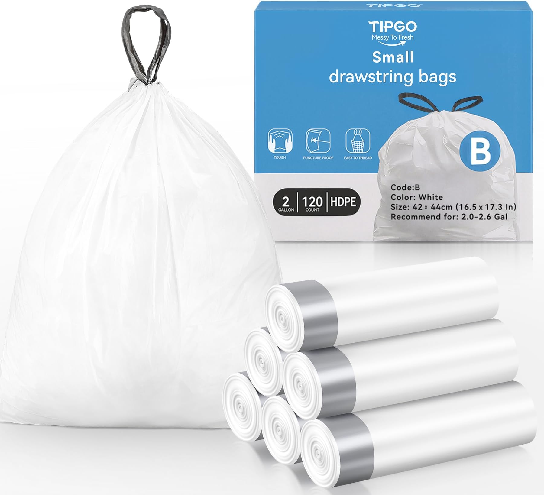 Amazon.com: TIPGO Small Trash Bags Drawstring 2 Gallon, Pre-Cut Mini ...