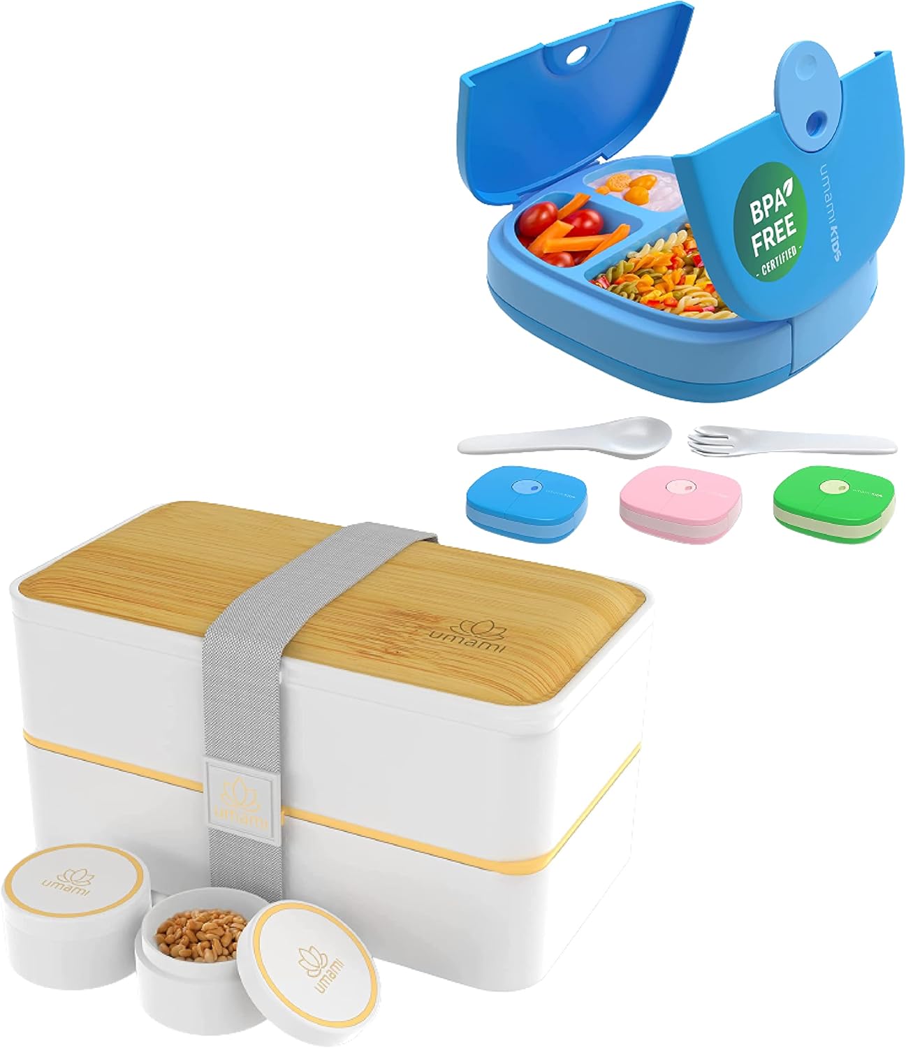 Amazon.com: Umami Bento Box 40 oz White and Lunch box 27 oz, Blue: Home ...