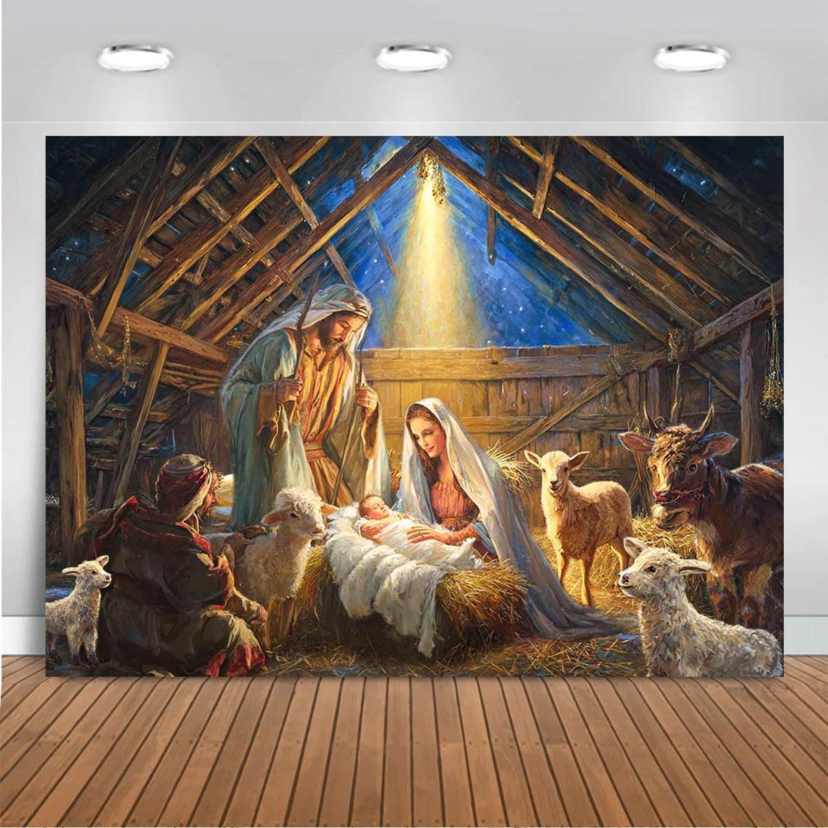 Amazon.com : Mocsicka 7x5ft Christmas Nativity Backdrop Religious Holy ...