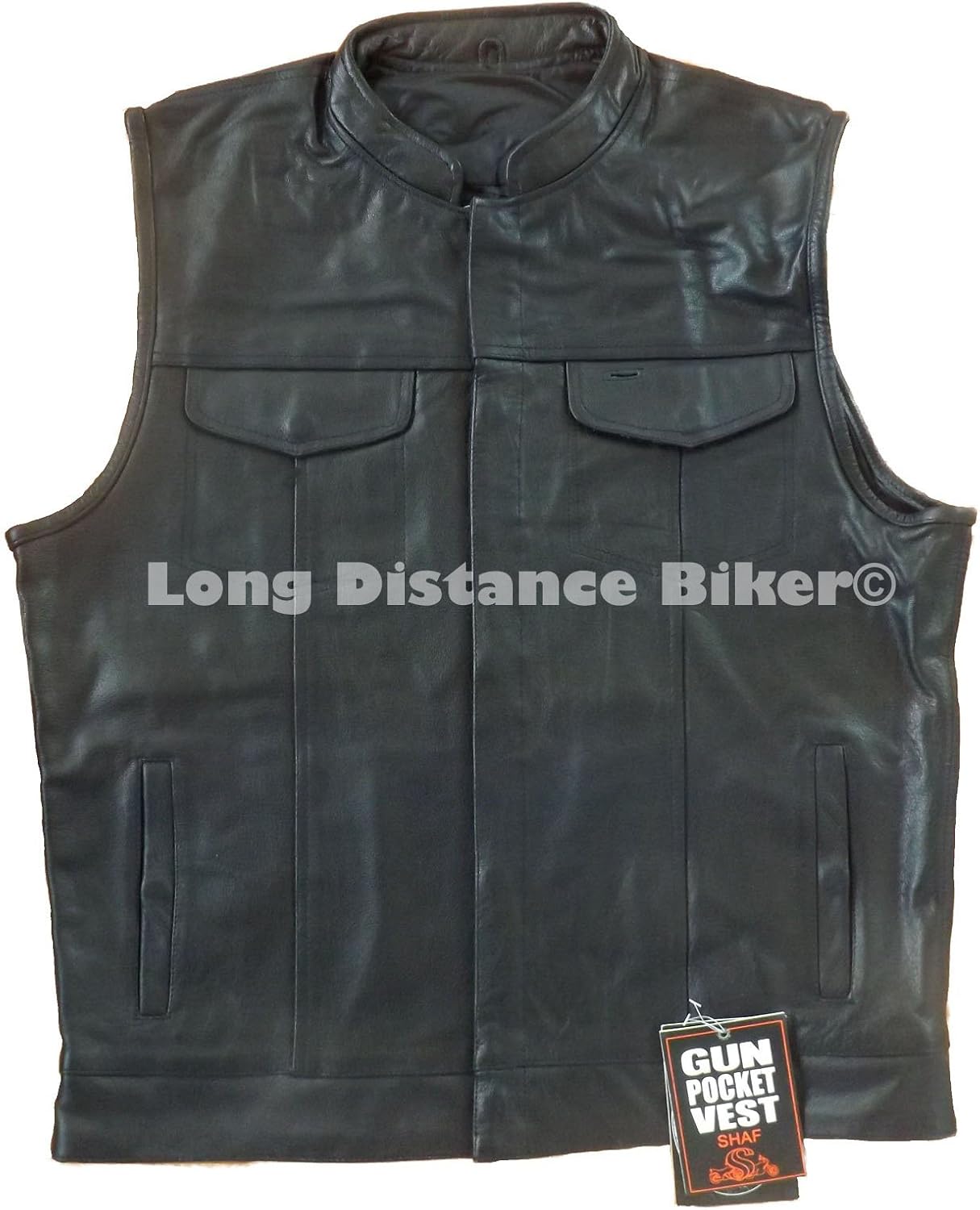 Amazon.com: Concealed Snaps Clean Look Leather Club Motorcycle Vest ...