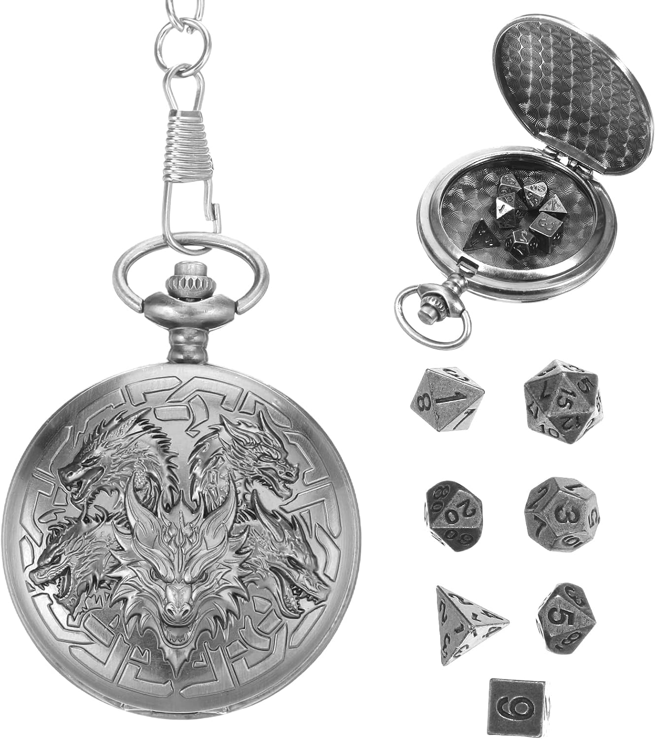 Amazon.com: Mini DND Dice Set with Pocket Watch Shell, 7Pcs Polyhedral ...