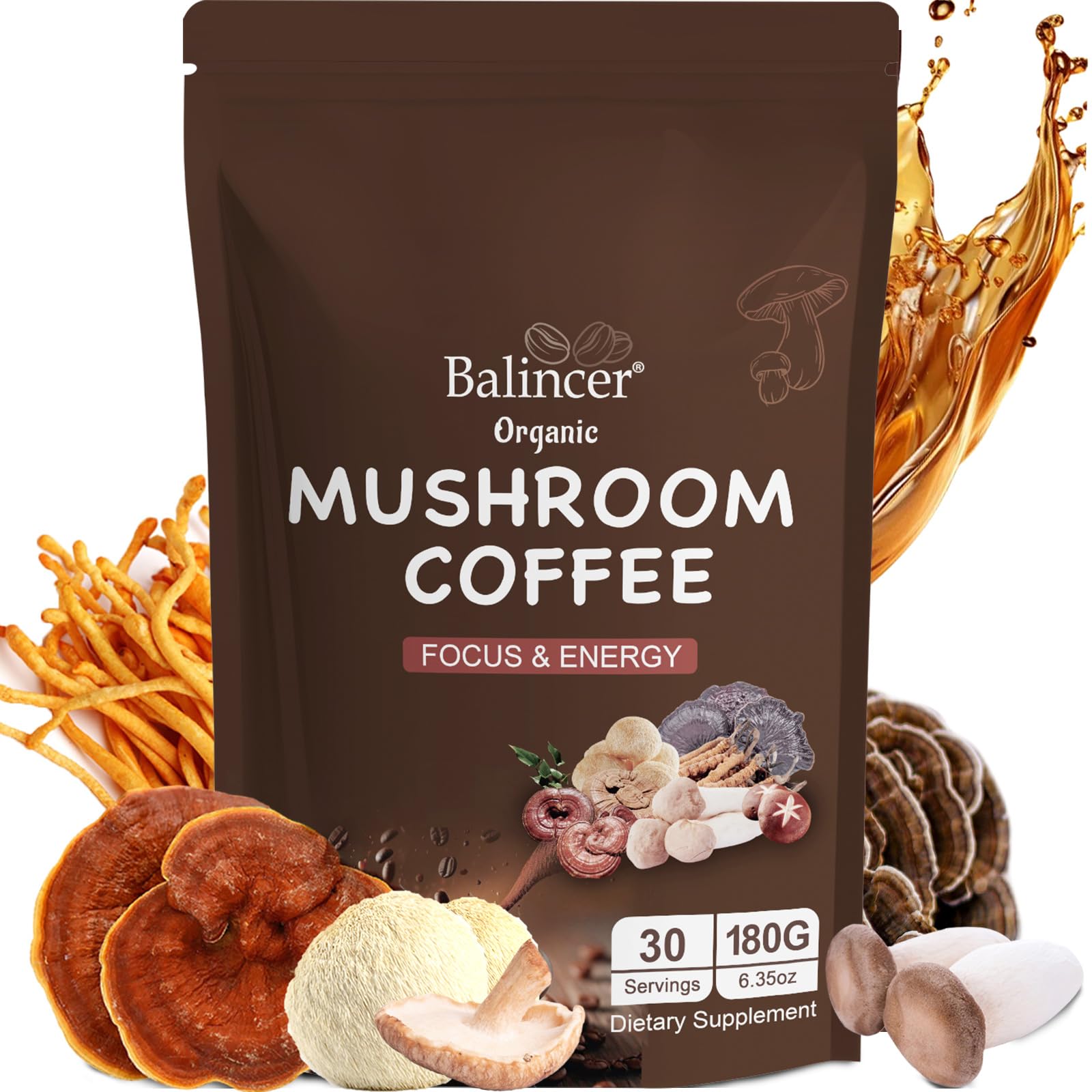 Amazon.com : Mushroom Coffee Organic, 6 Adaptogenic Mushrooms (Lion's ...