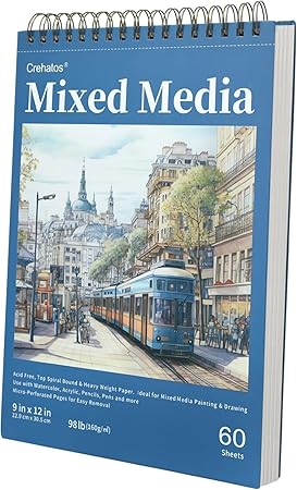 Amazon.com: Crehatos Mixed Media Sketchbook 9" x 12", Top Spiral Bound Sketch Pad, 60 Sheets ...