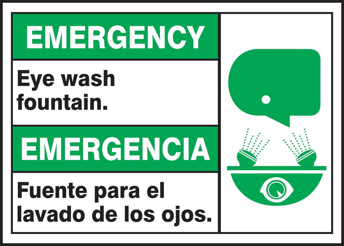 Emergency Eye Wash Fountain (Bilingual Spanish) 10X14 .055 Polyethylene ...