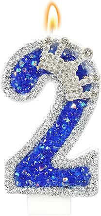 Amazon.com: Blue Birthday Candle Crown Number 2 Candle with Sequins ...
