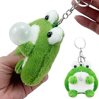 Amazon.com: YJUBAOA 1 Pack Creative Frog Plush Keychain, Bubble Blowing ...