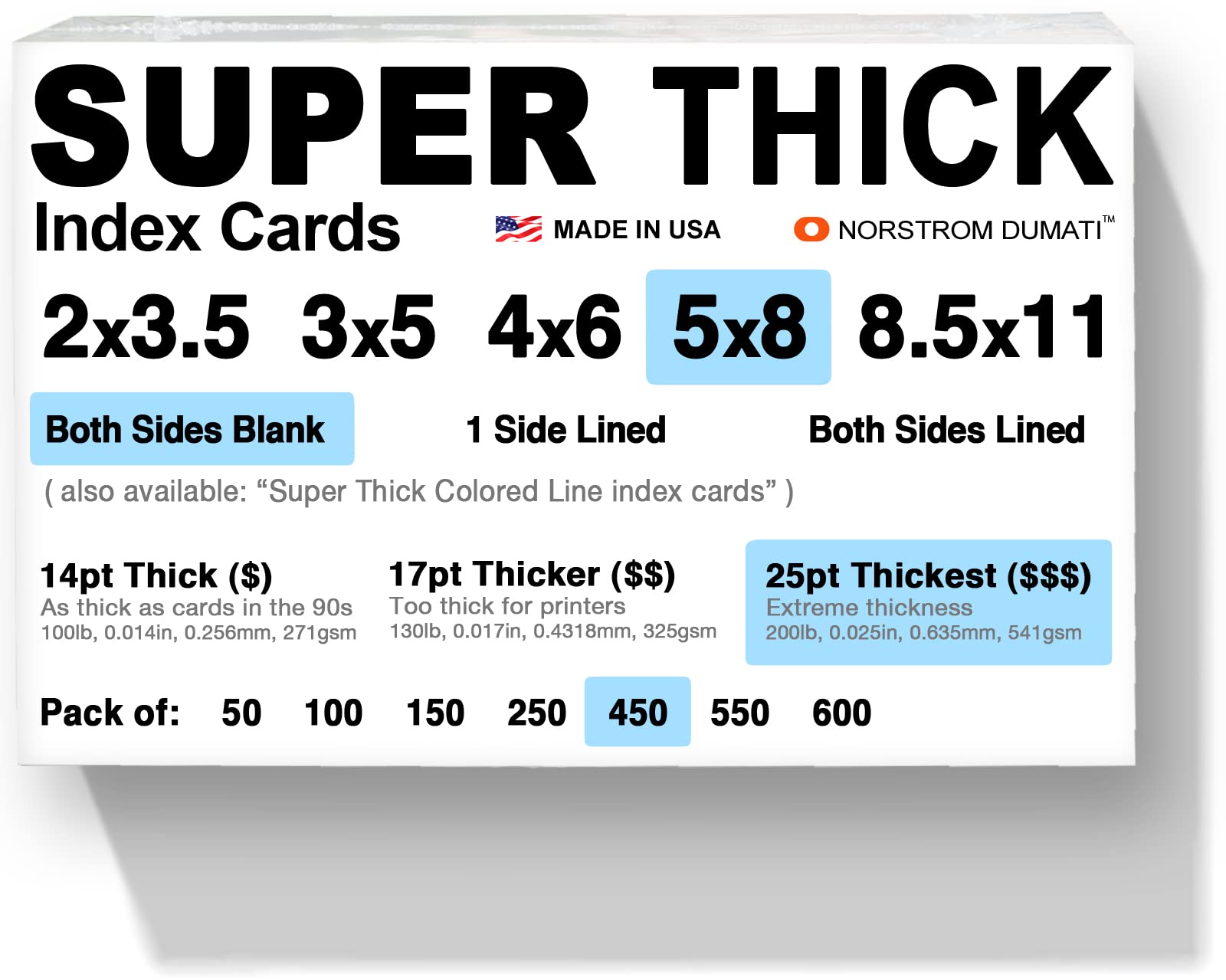 450 Super Thick Index Cards 5x8 25pt 0 025 200lb | Desertcart INDIA