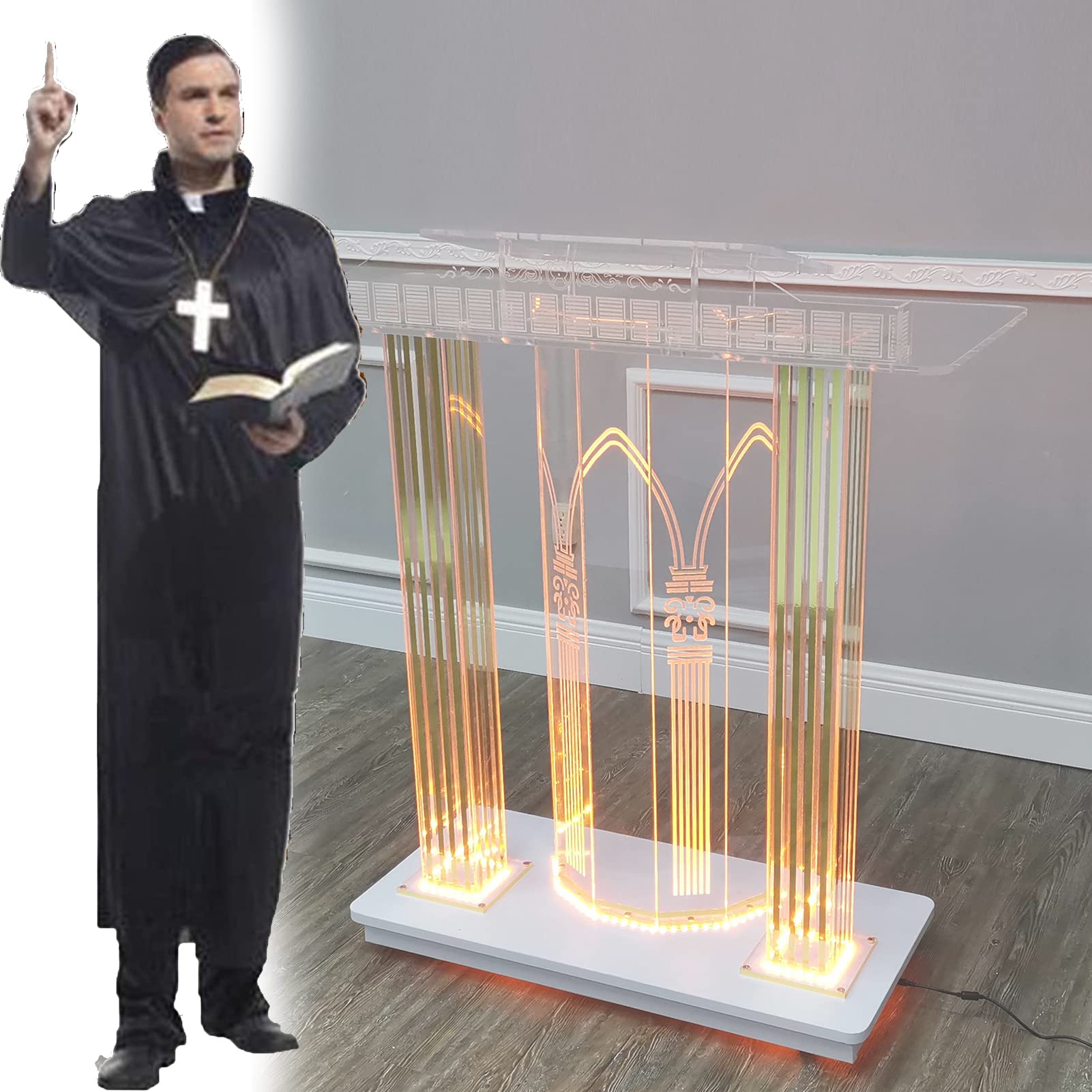 Luxury Acrylic Podium Led Lights Floor Standing Rolling Podium Flat ...