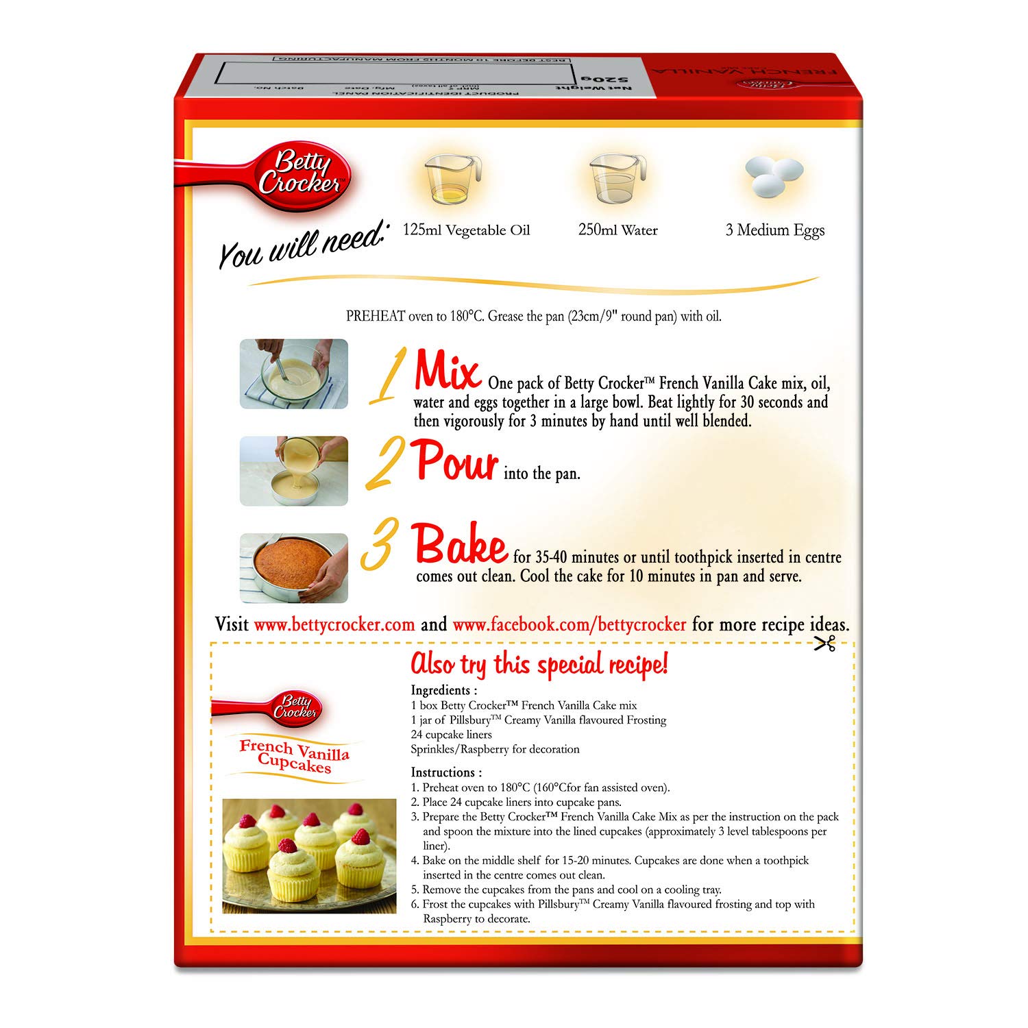 Buy Betty Crocker French Vanilla Cake Mix | Instant Cake Mix Powder | 3 ...