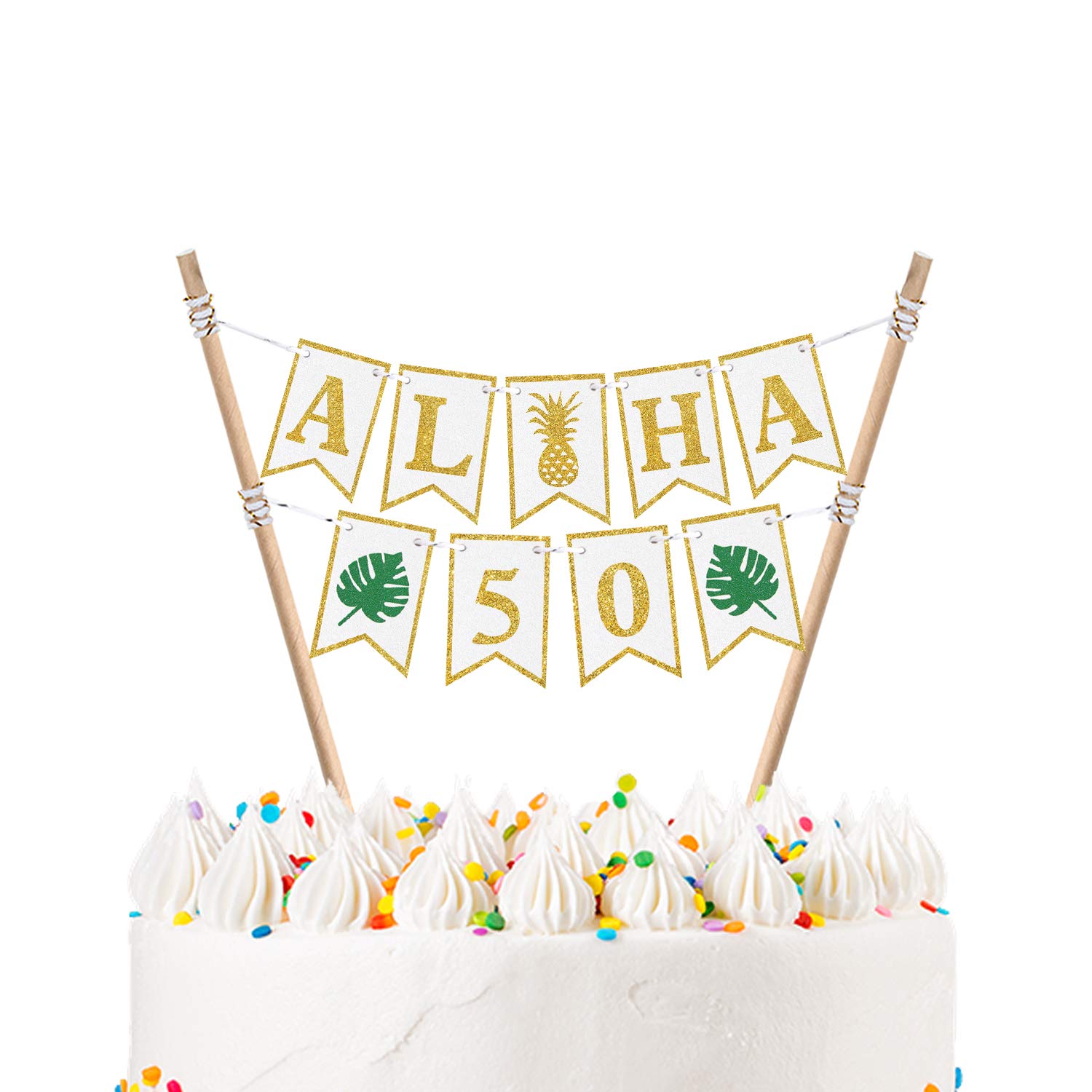 Buy Aloha 50 Cake Bunting Topper, Cheers to 50th Years Wedding ...