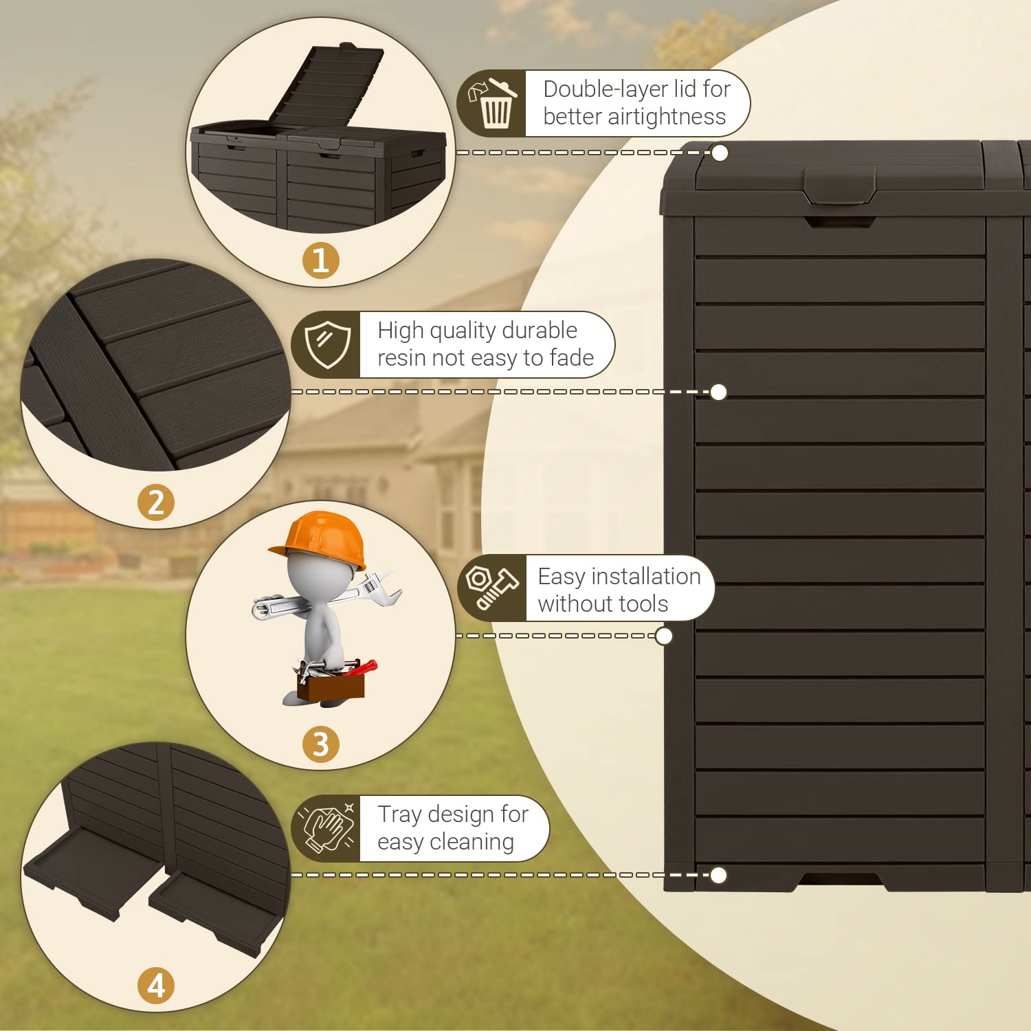 Snapklik.com : Greesum 78 Gallon Resin Outdoor Trash Can, Double Box ...