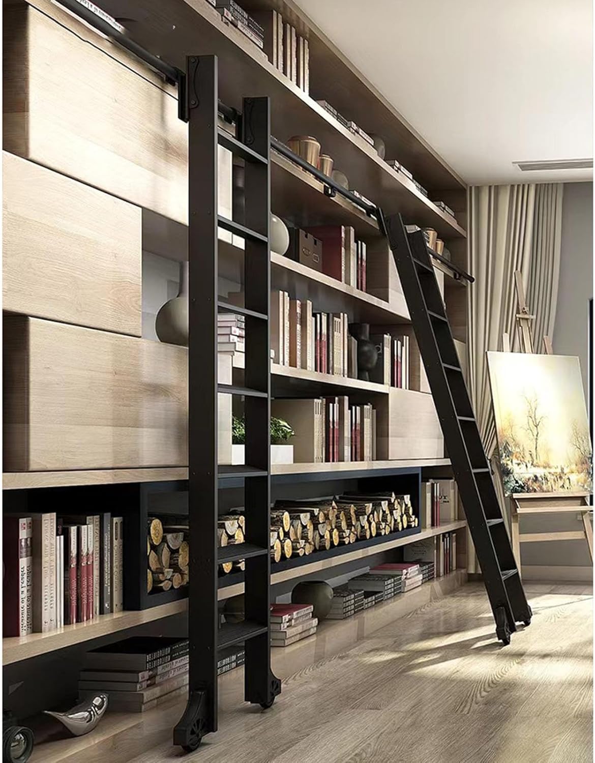 Amazon.com: Hook On Rolling Library Ladder Track Kit with Metal Ladder ...