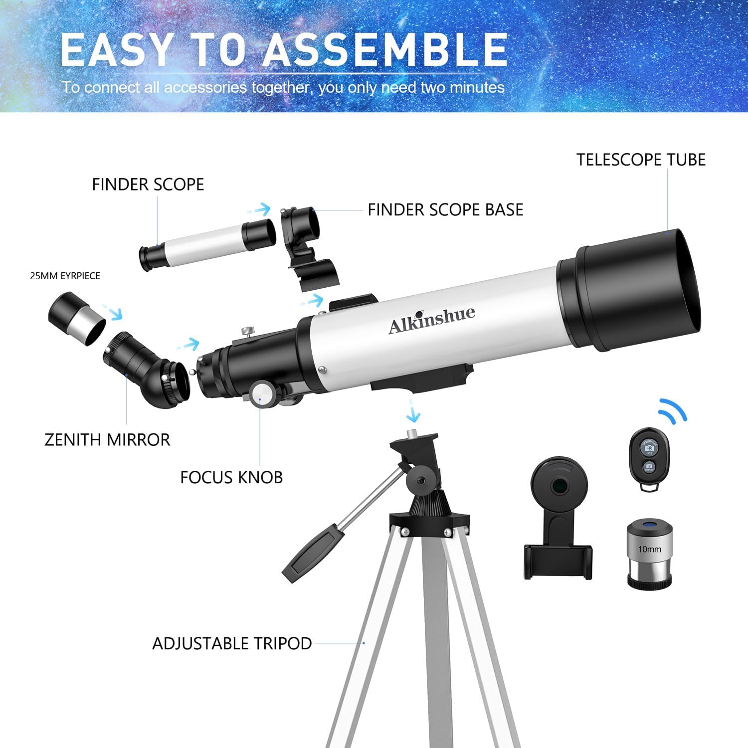 Alkinshue 70mm Aperture 600mm Refracting Telescope User Manual