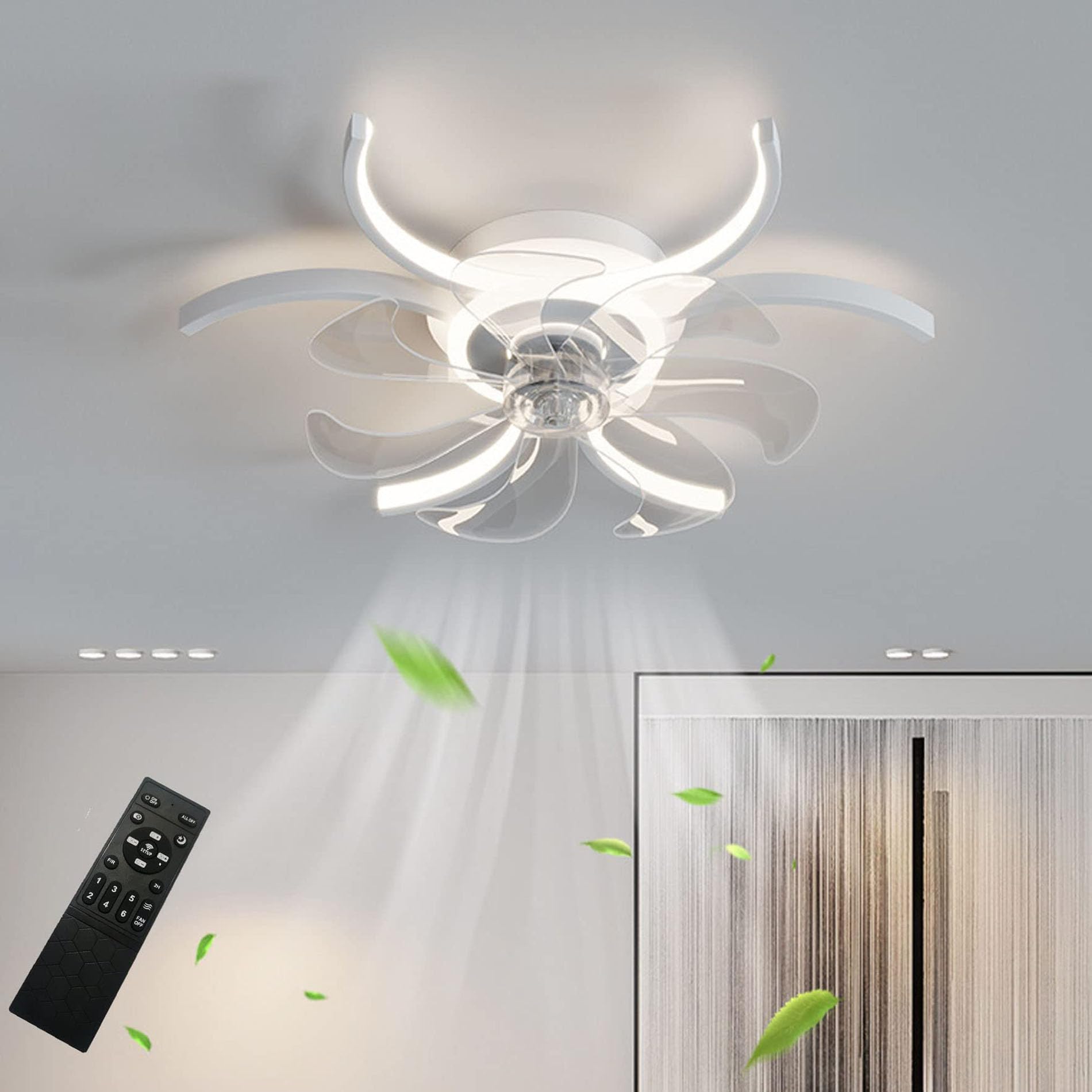 Amazon.com: Modern Ceiling Fan with Light,Mute LED Dimmable Ceiling ...