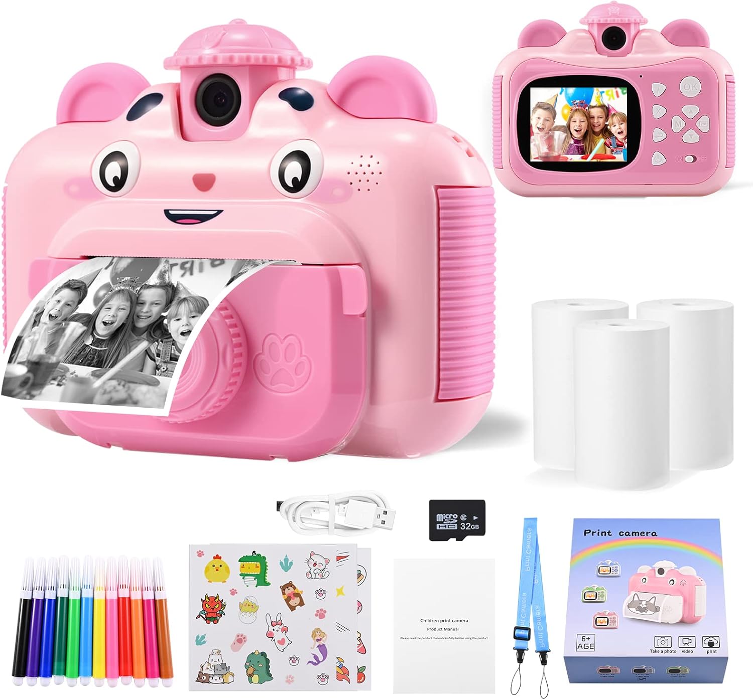 NecoFu Instant Camera for Kids, 12MP 1080P Kids Camera Instant Print, 2 ...