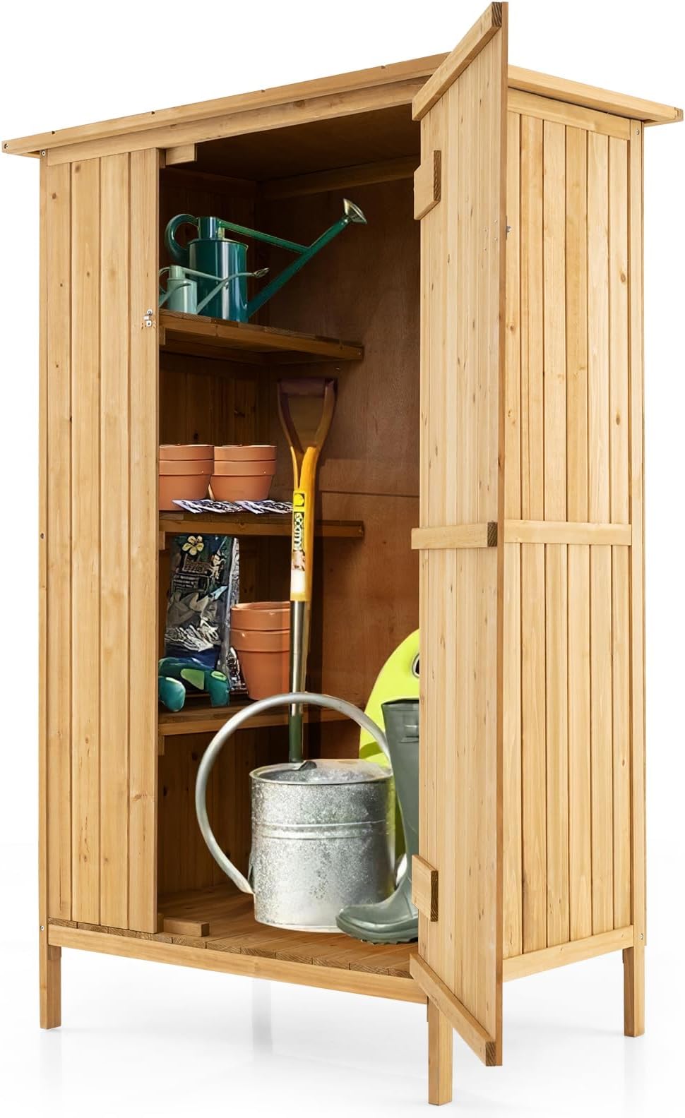 Amazon.com : Outsunny Outdoor Storage Cabinet Wooden Garden Shed ...