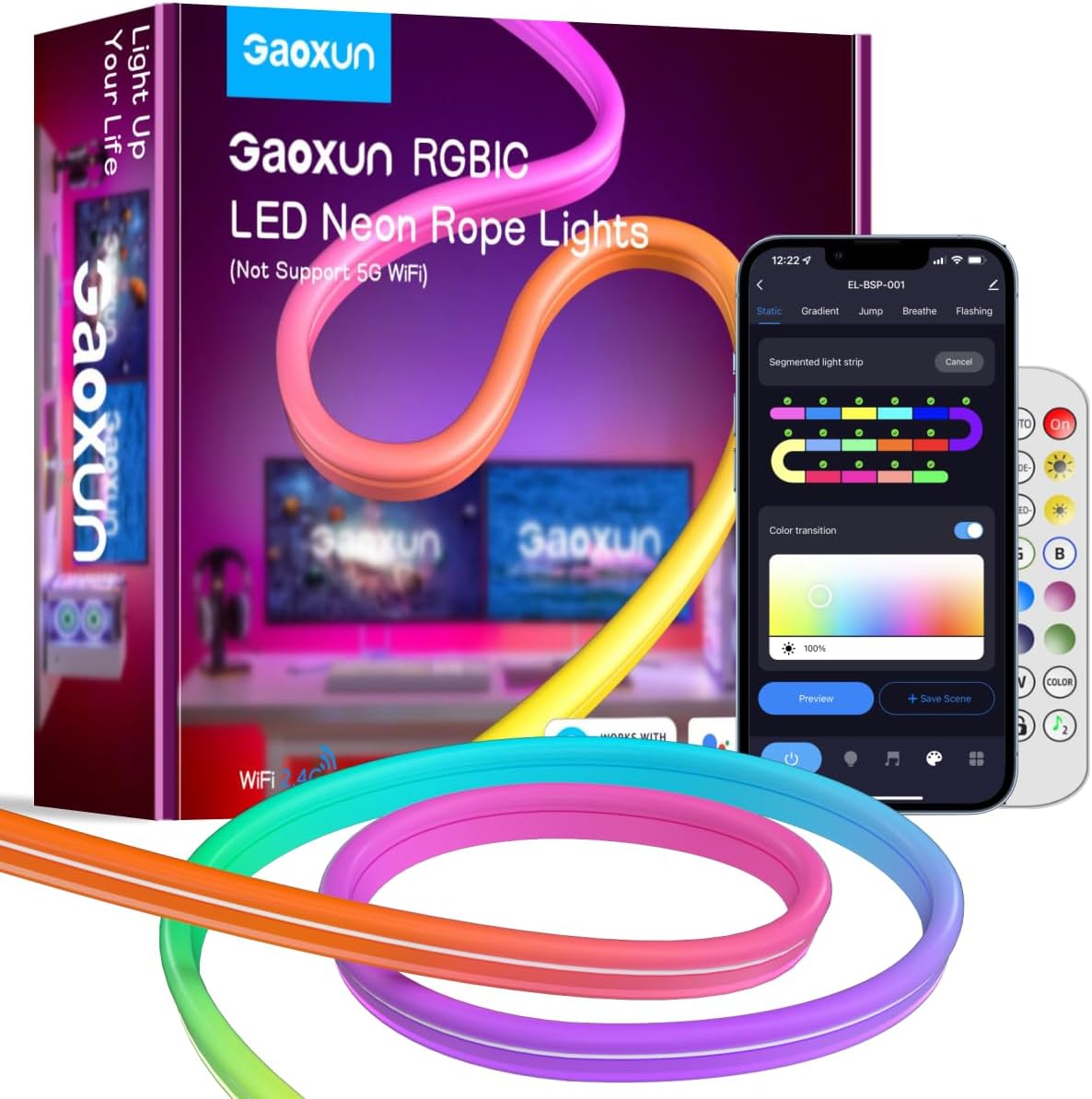 Gaoxun Neon Rope Lights 3m Rgb Mit Ic Led Neon Lights With Remote Wifi App Control Music Sync