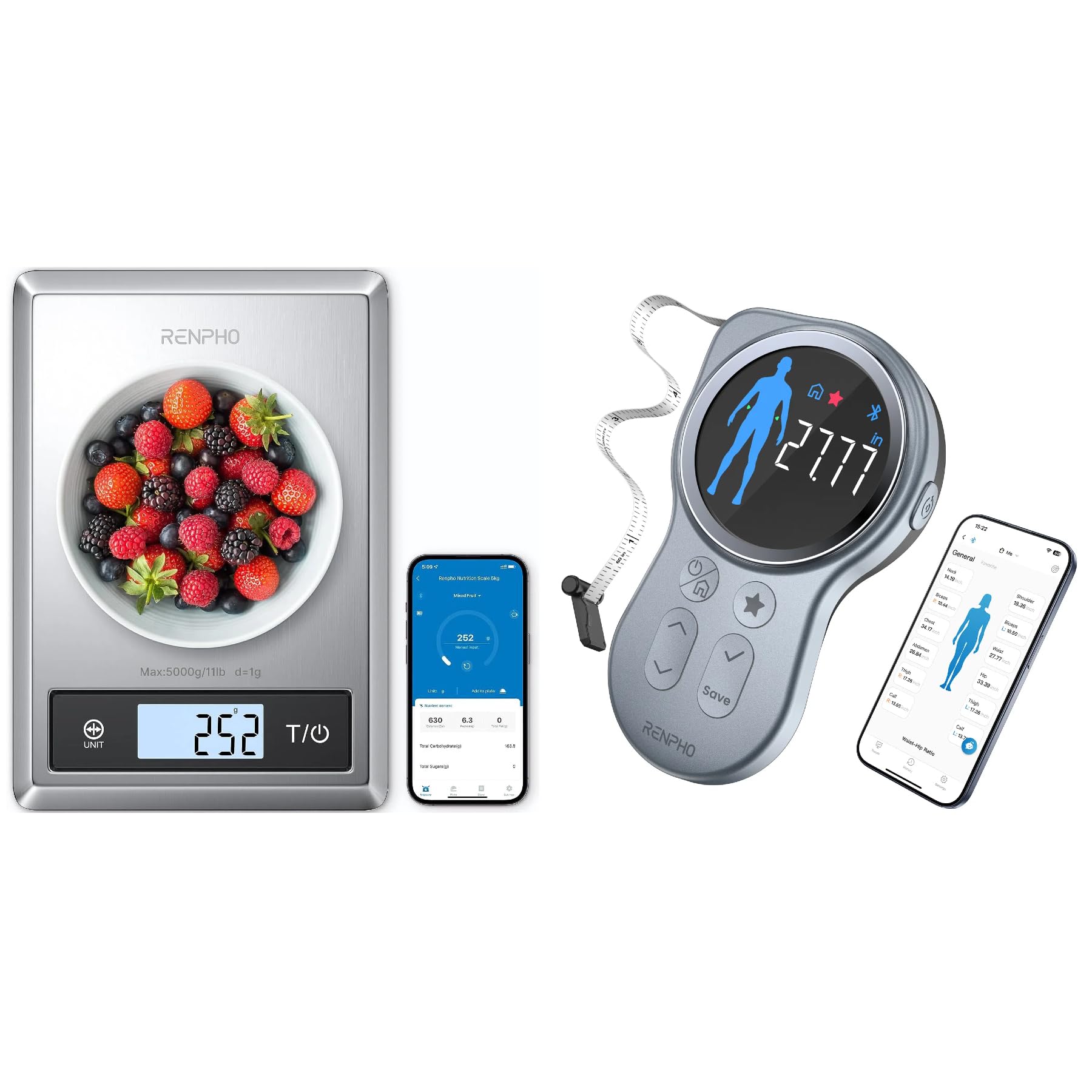 Amazon.com: RENPHO Smart Food Scale & Body Measuring Tape: Home & Kitchen