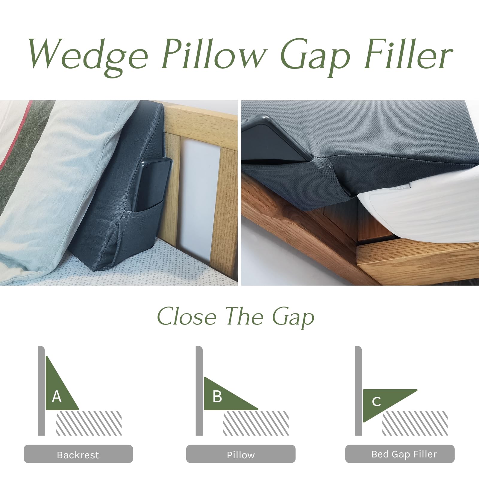 blunique Bed Wedge Pillow for Headboard King, Mattress Bed Gap Filler ...