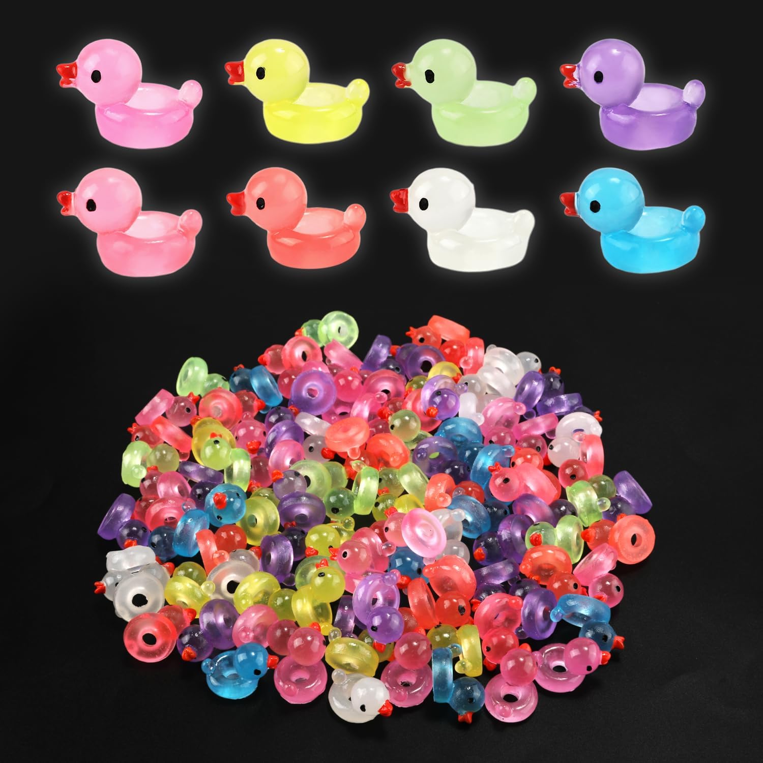 100pcs Mini Luminous Resin Ducks, Glow in The Dark Tiny Ducks in Bulk ...
