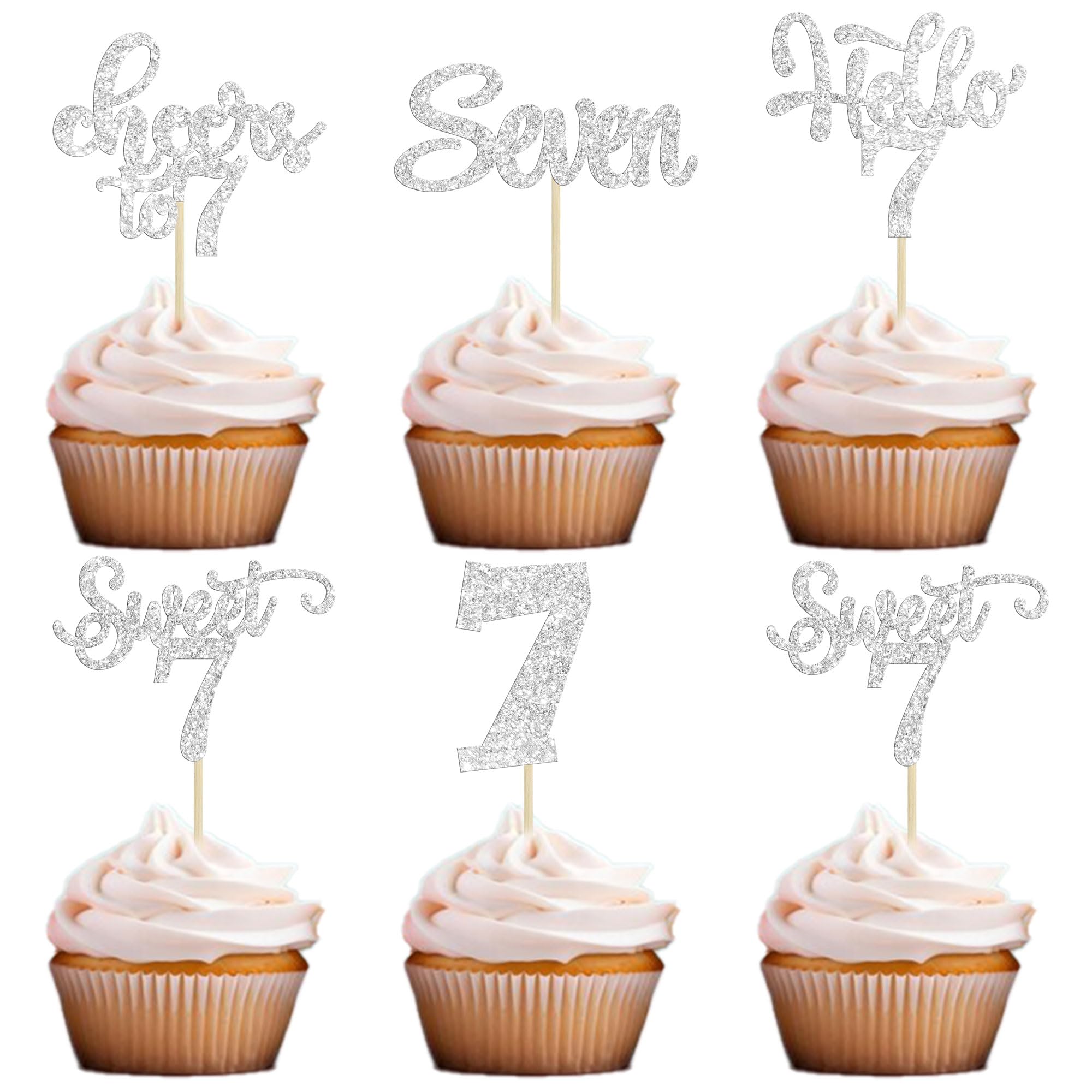 Amazon.com: 30Pcs 7th Birthday Cupcake Toppers Glitter Seven Happy 7 ...