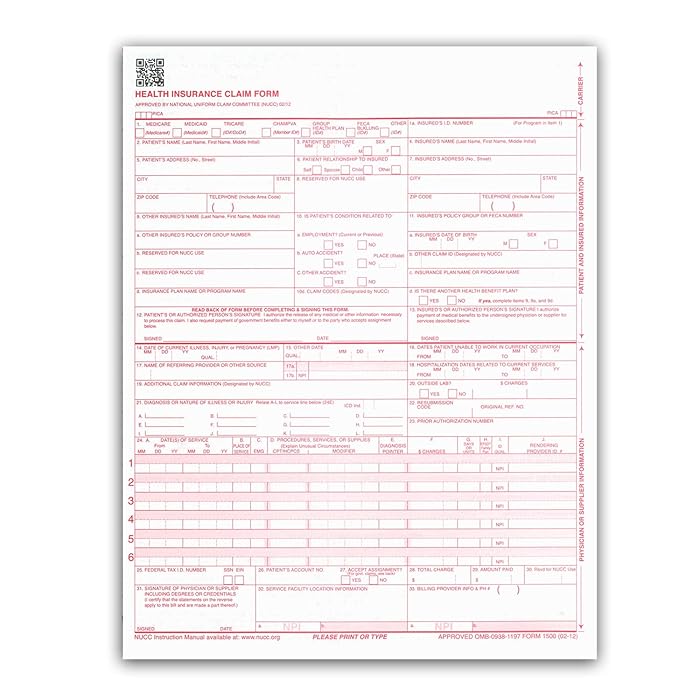 Buy New CMS 1500 Claim Forms - HCFA (Version 02/12) 100 per Ream Online ...
