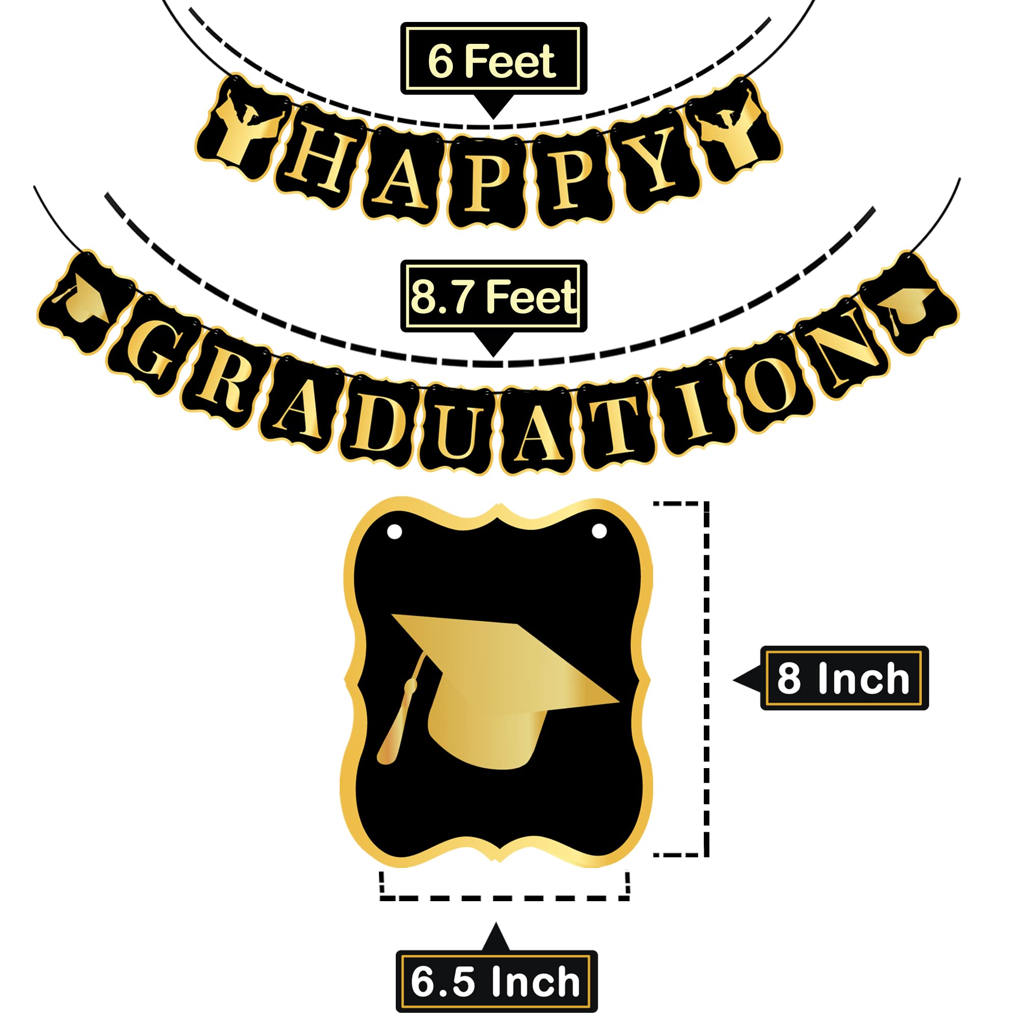 Big 12 Feet Happy Graduation Banner 2022 - No DIY, Large 8 Inch Pennant ...