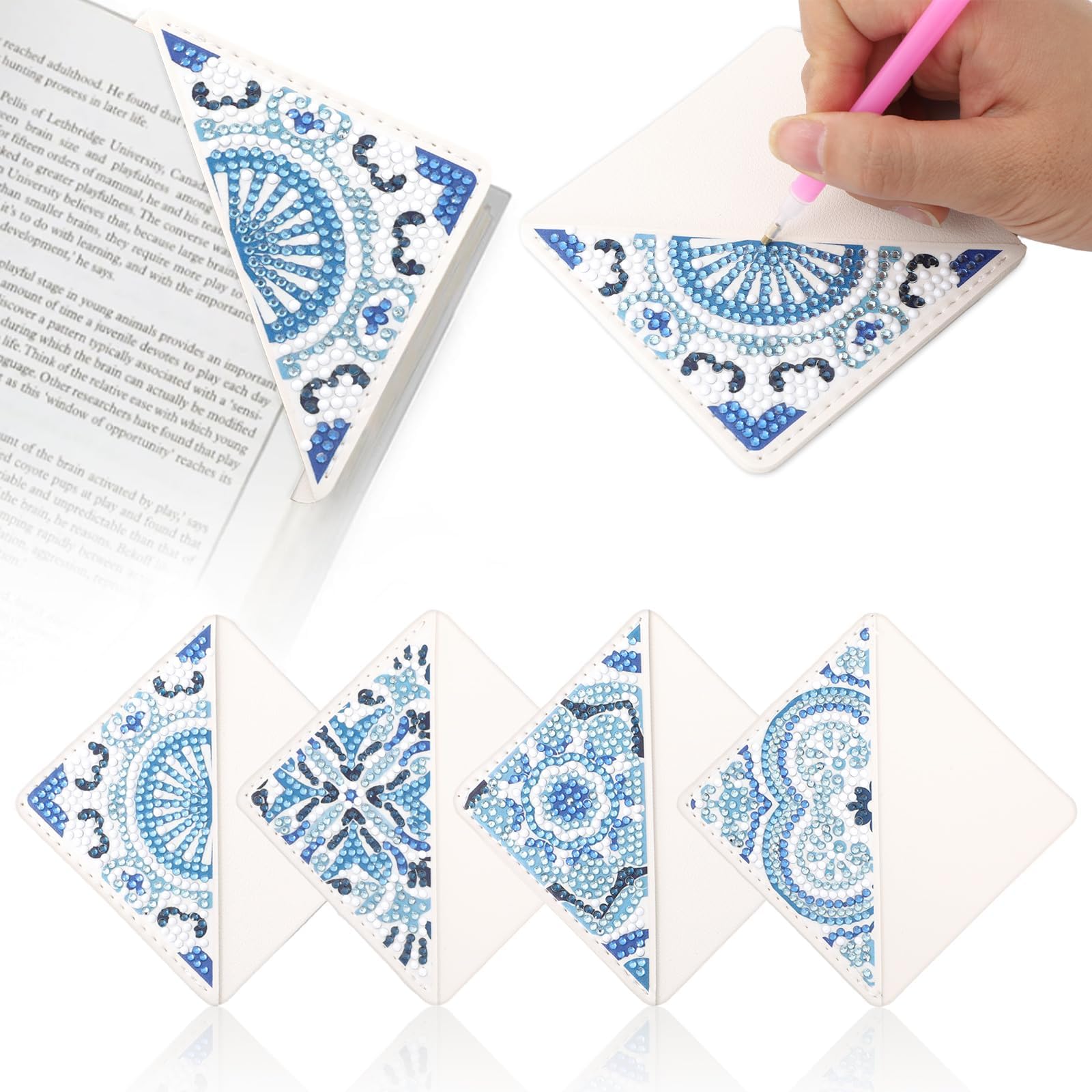 Amazon.com: JarThenaAMCS 4Pcs Diamond Drawing Bookmarks,Blue and White ...