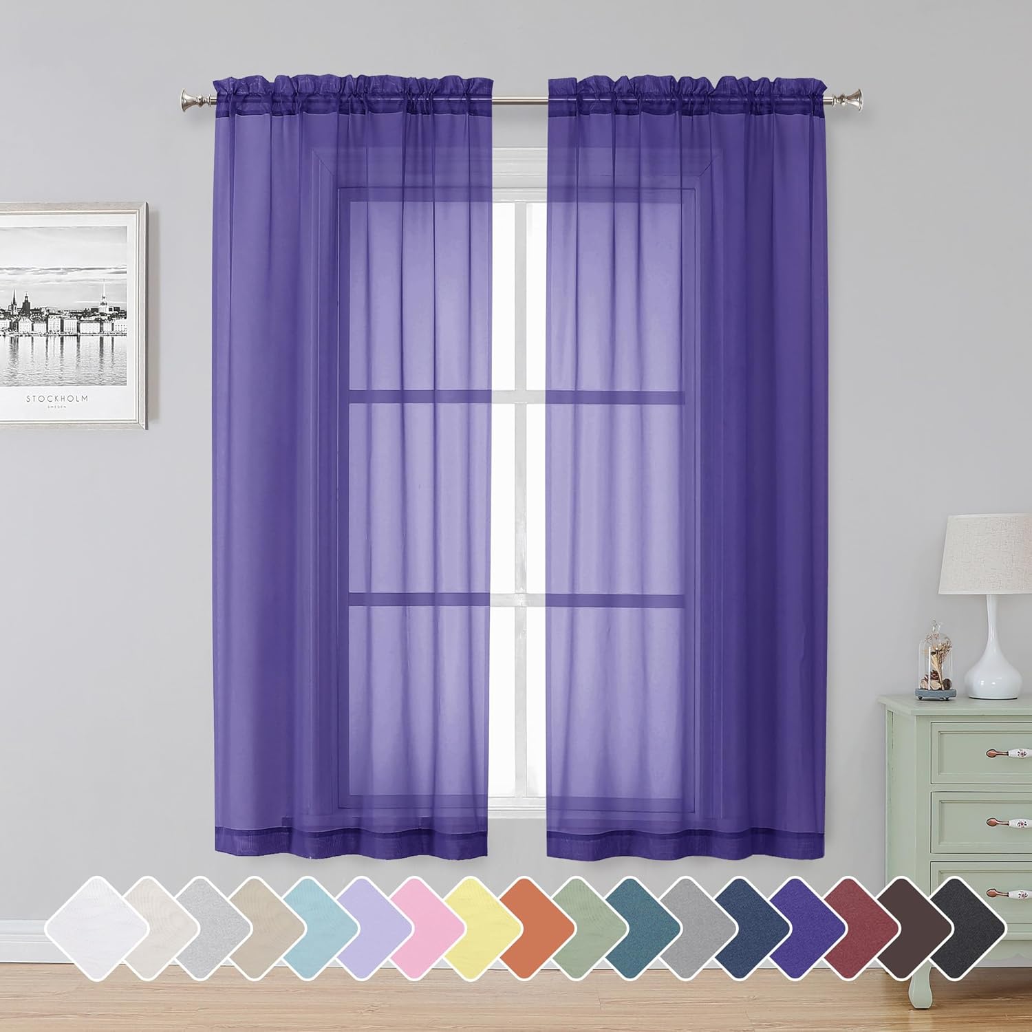 Amazon.com: Simplebrand Purple Sheer Curtains 63 Inch Length 2 Panels ...