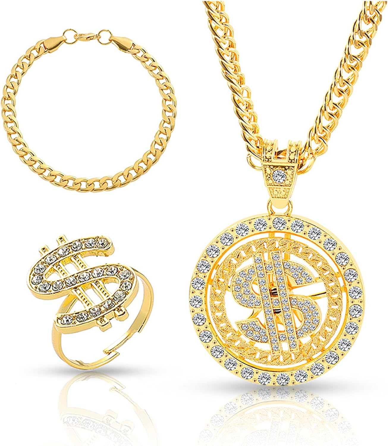 Linxin Spin Costume Gold Money Chain for Men 2000s Hip Hop Dollar Sign ...