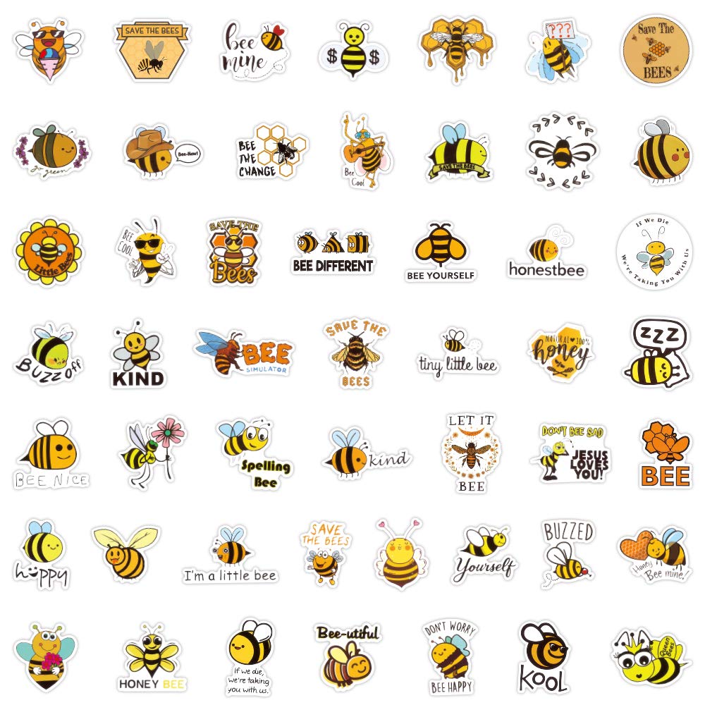 Honey Bee Sticker Yellow Cute Cartoon Decals Aiyale 100 Pcs Vinyl ...