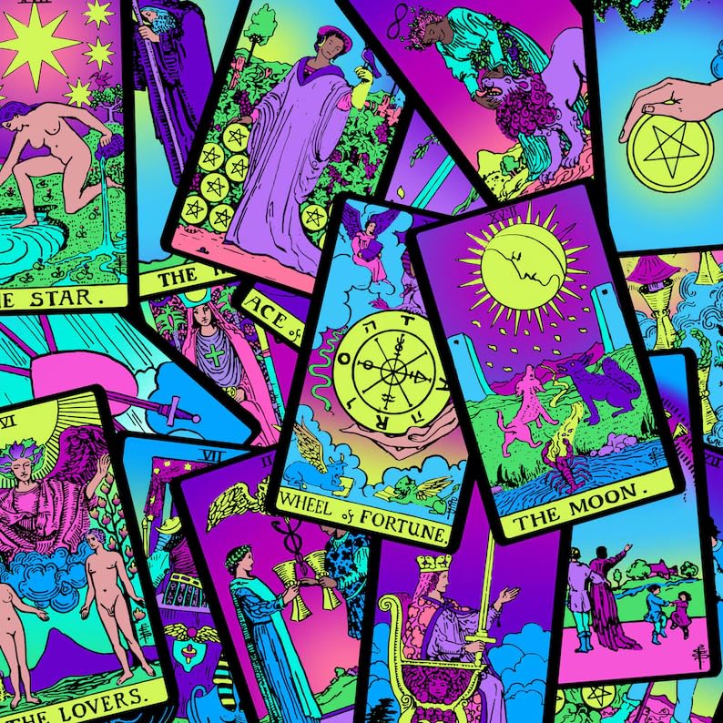 Snapklik.com : Mrdiyshisha Neon Horizons Tarot Deck: 78 Pcs Pink ...