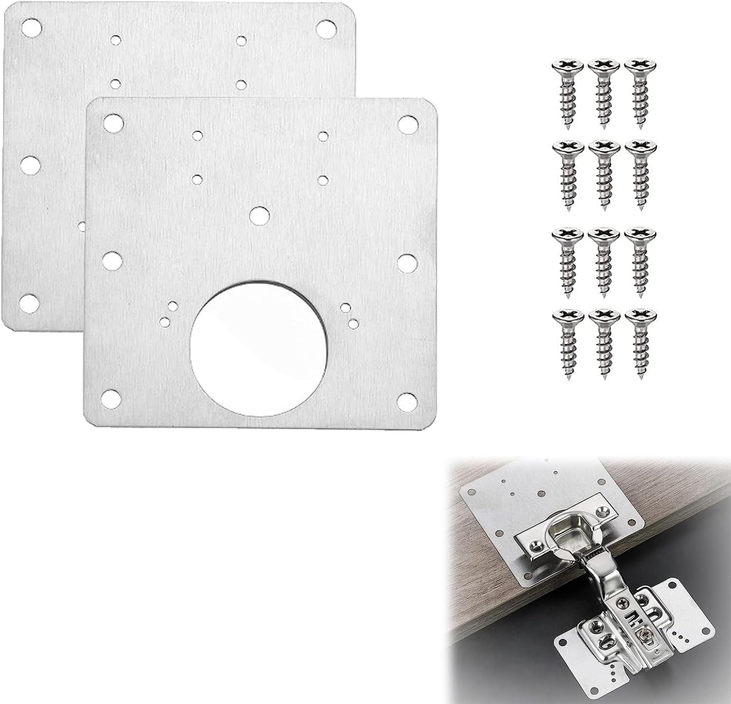 Cabinet Hinge Repair Plate Kit, 2 Stainless Steel Cabinet Door Hinge ...
