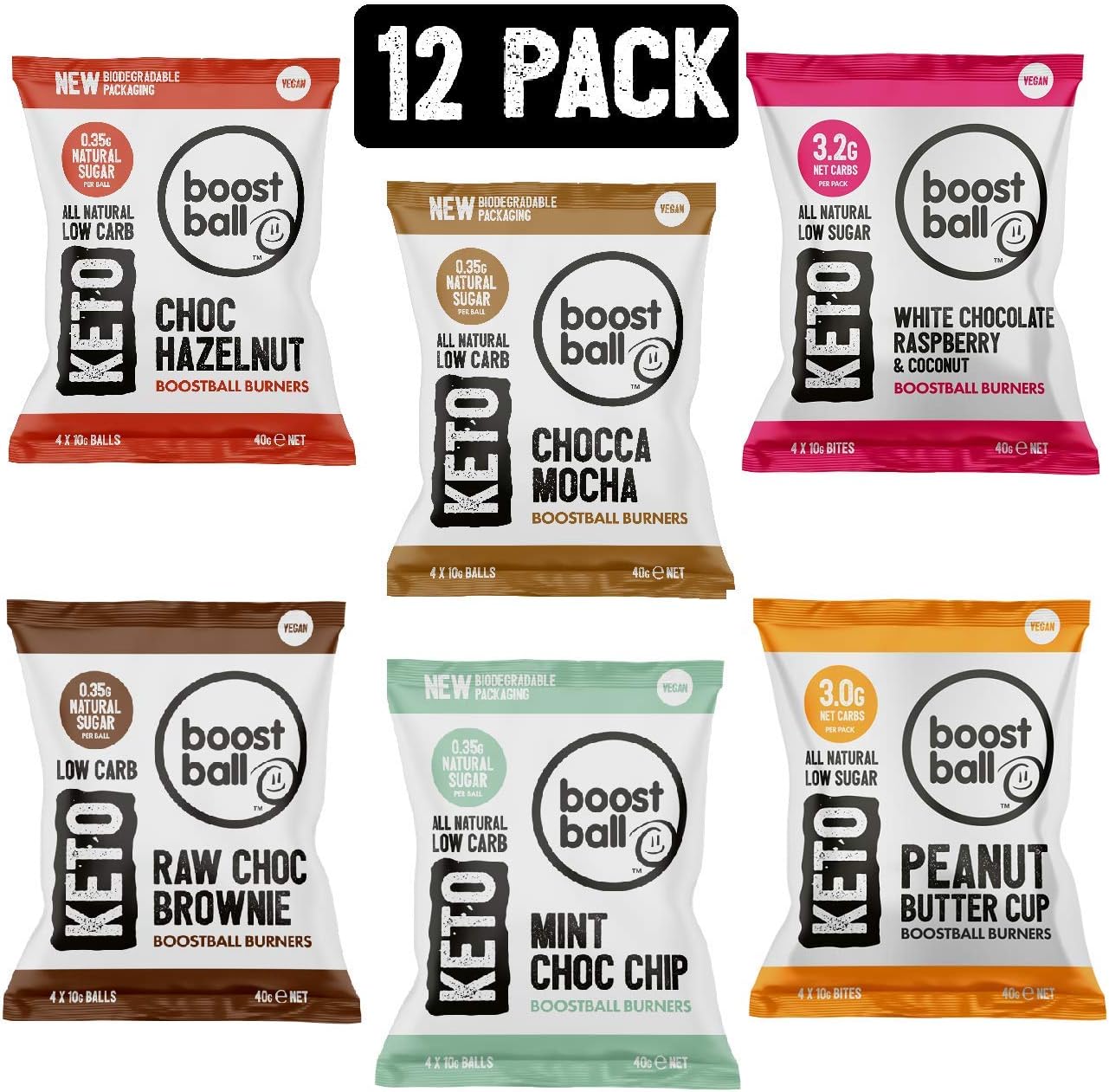 Boostball pack de 12 snacks varietés | Keto et low-carb | Vegan et sans ...
