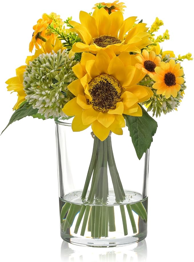 Amazon.com: WELL KNOWN Yellow Silk Sunflower Arrangements Bouquet with ...