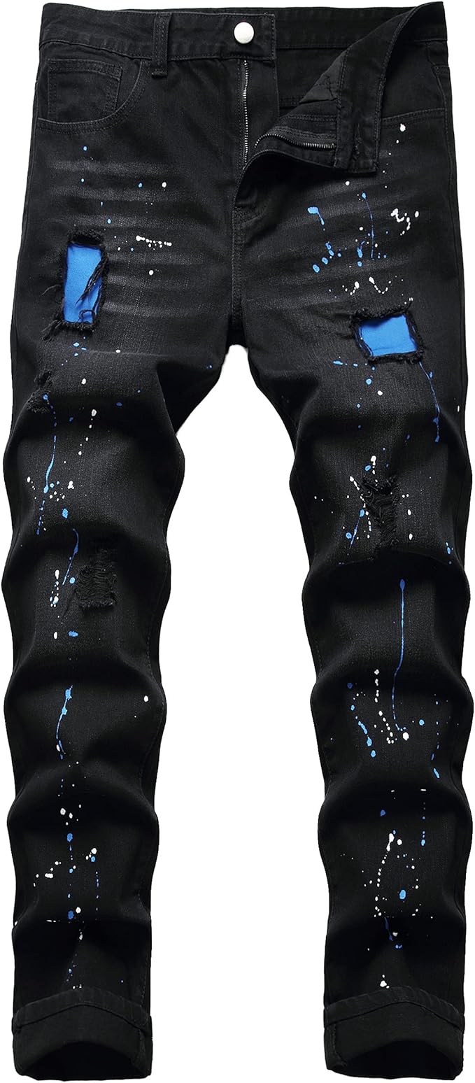 QIMYUM Mens Ripped Jeans, Distressed Destroyed Slim Fit Straight Leg ...